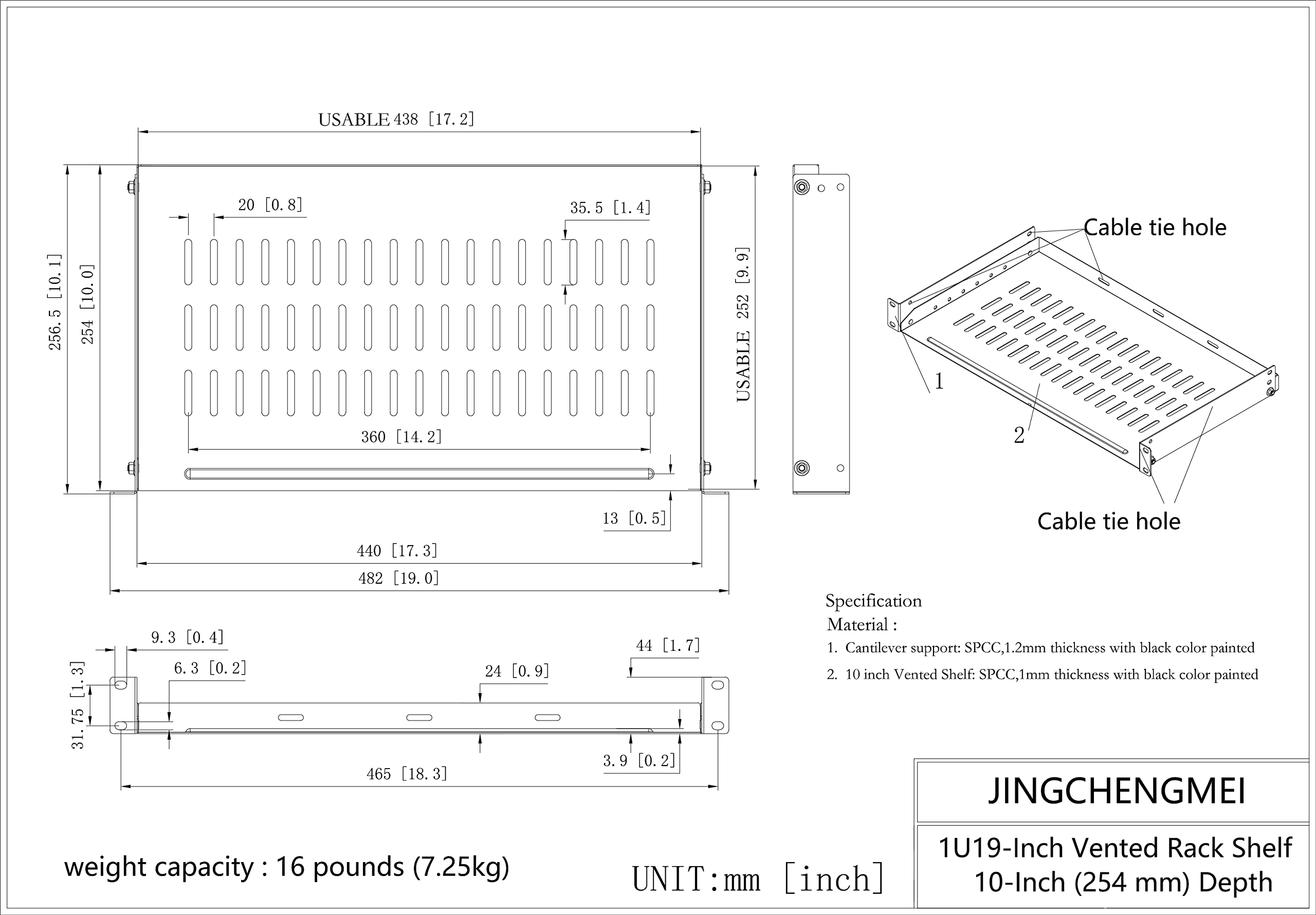 Snapklik.com : 1U Vented Server Rack Shelf Disassembled 10 Inches Deep ...
