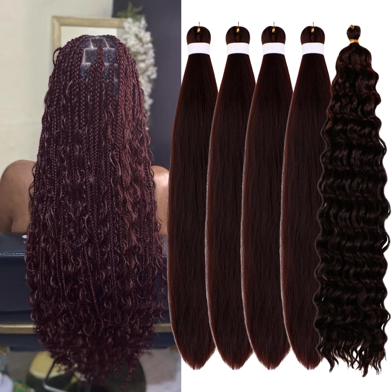 Amazon.com : Dark Wine Braiding Hair Pre stretched for Boho Braids 99J ...