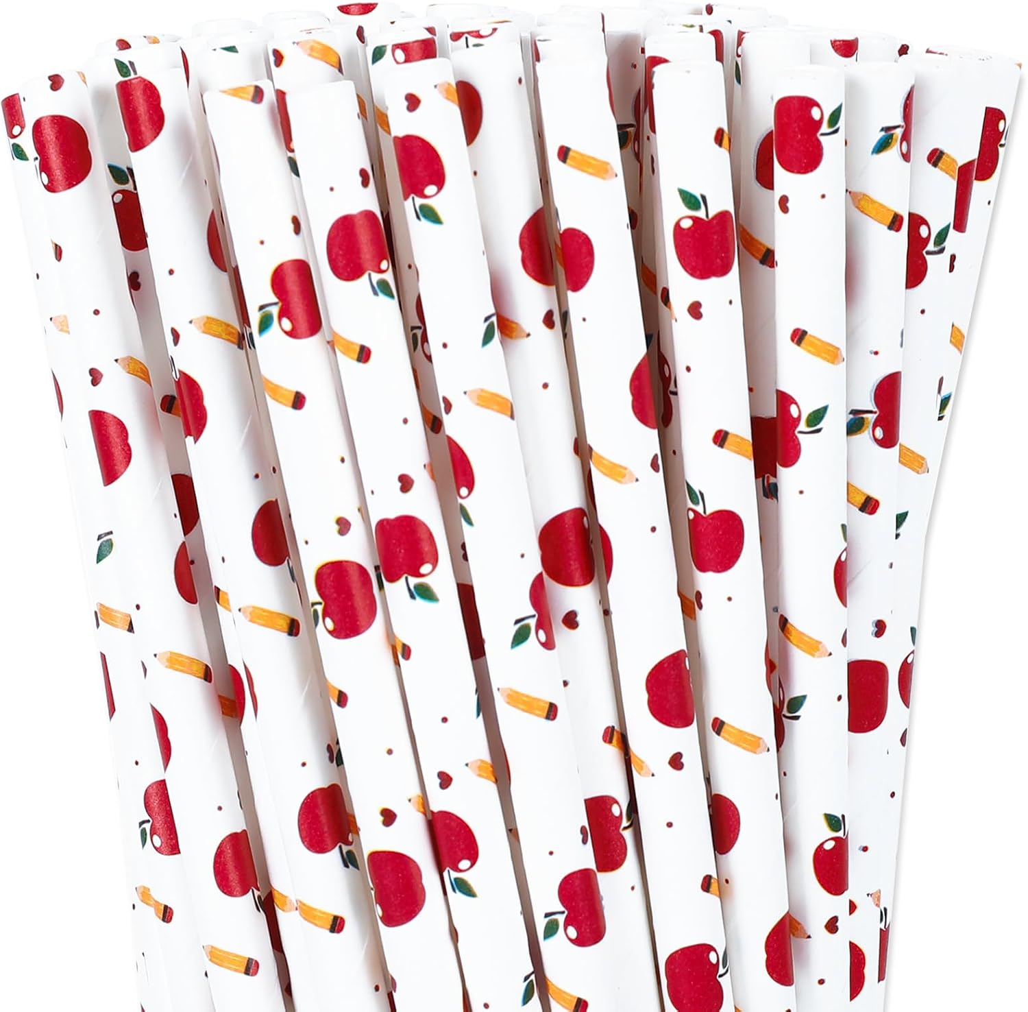 Amazon.com: Whaline 200Pcs Back to School Paper Straws Pencil Apples ...