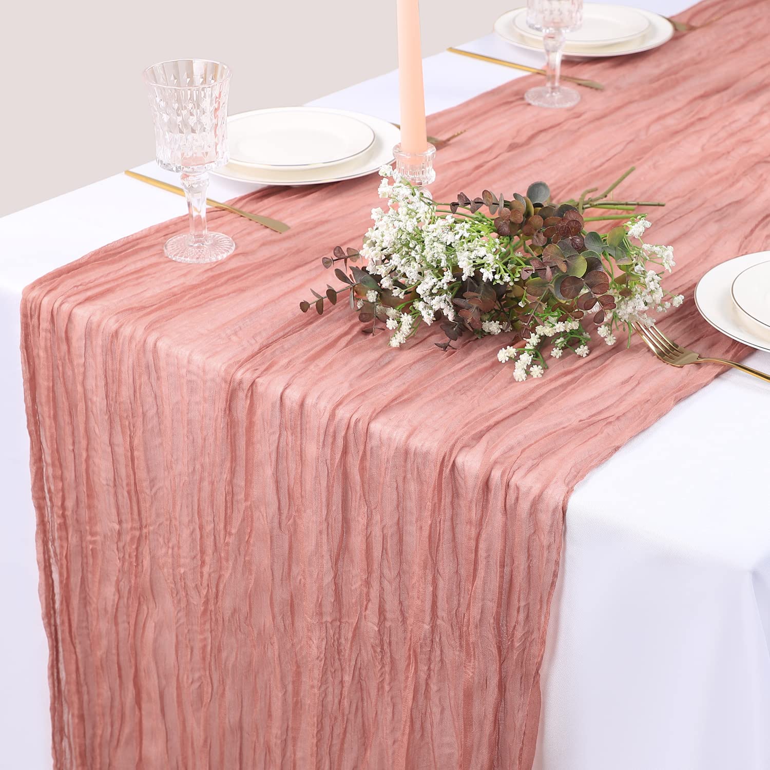 LVEFIT Dusty Rose Cheesecloth Table Runner 13.3ft Long Gauze Table ...