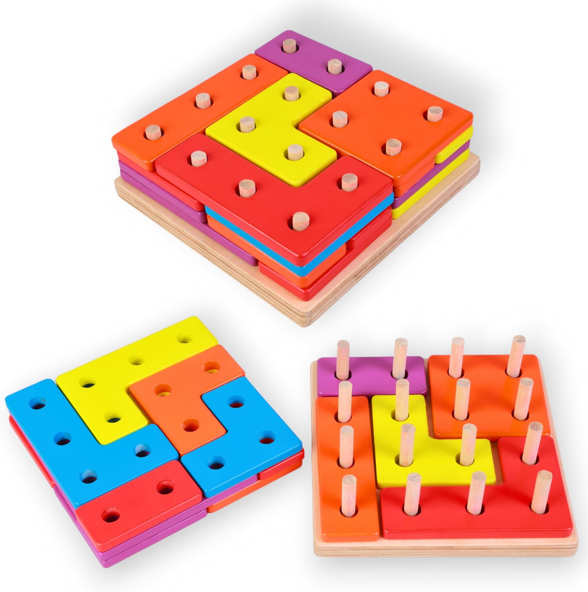 Buy SMARTBEE Shape Tetris Puzzle (4x4)| Wooden Intelligence Puzzle for ...