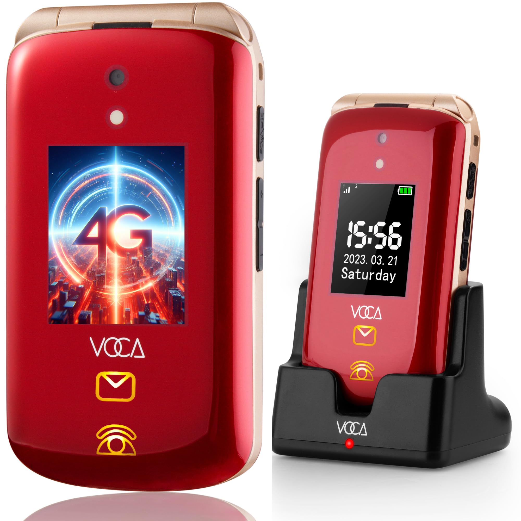 VOCA Big Button Flip Phone for Elderly, Dual Screen, Unlocked 4G LTE ...