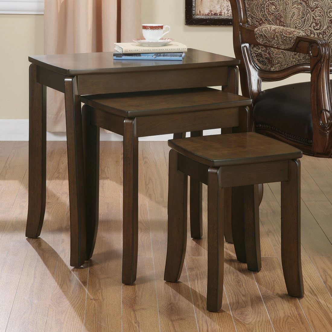 Amazon.com: Coaster 901071 3-Piece Nesting Table Set, Cappuccino : Home ...