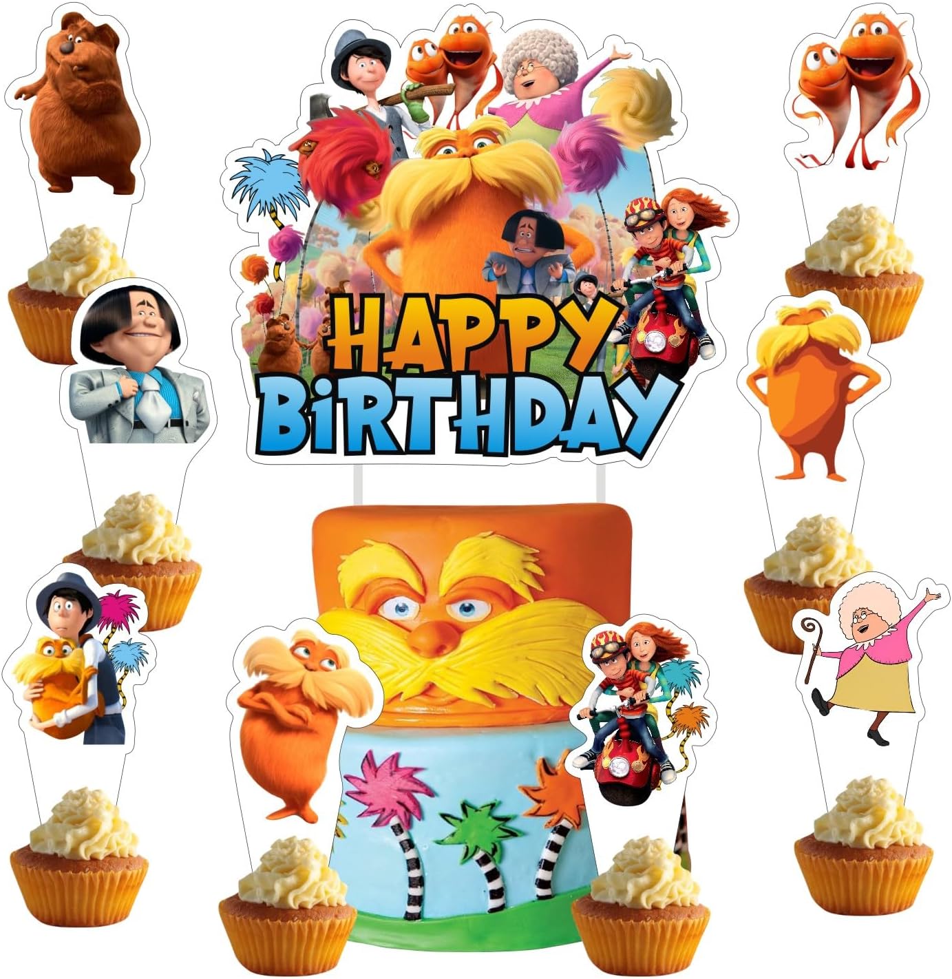 Lorax Birthday Party Decorations with 25pcs Cake Topper and Cupcake ...