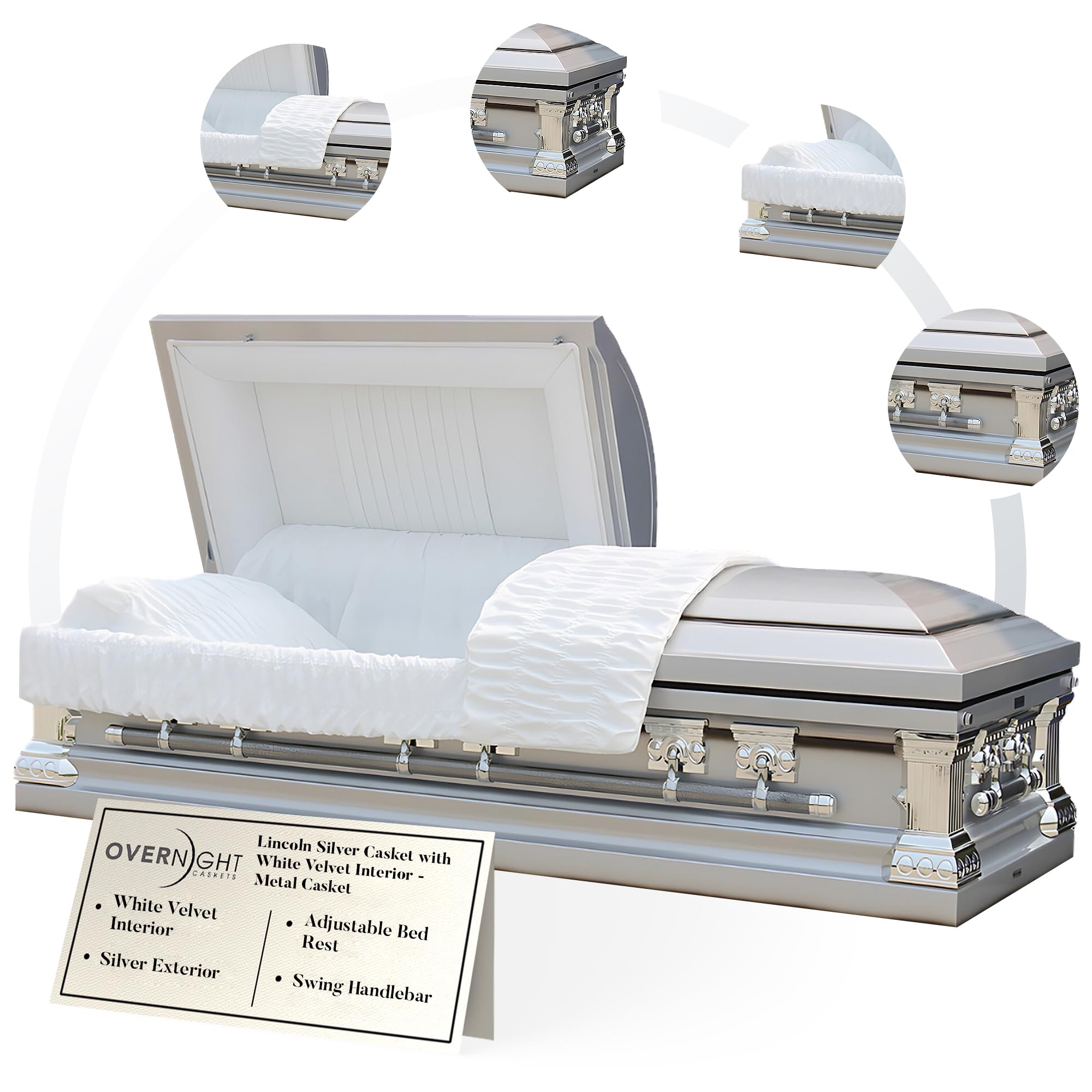 Amazon.com: Overnight Caskets Lincoln Metal Funeral Casket Silver with ...
