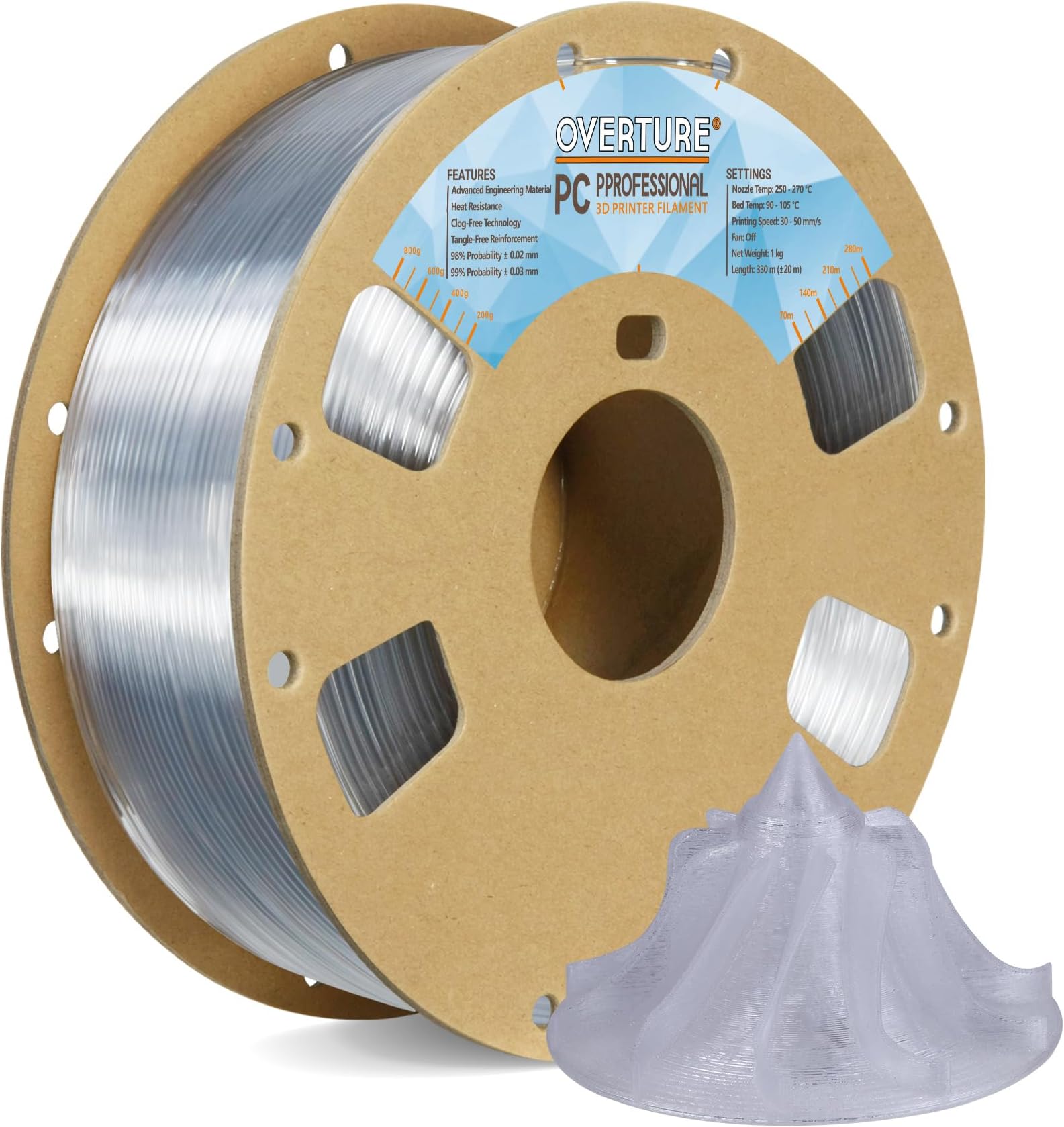 Amazon.com: OVERTURE PC PROFEESIONAL Filament, Cardboard Spool, 1kg(2 ...
