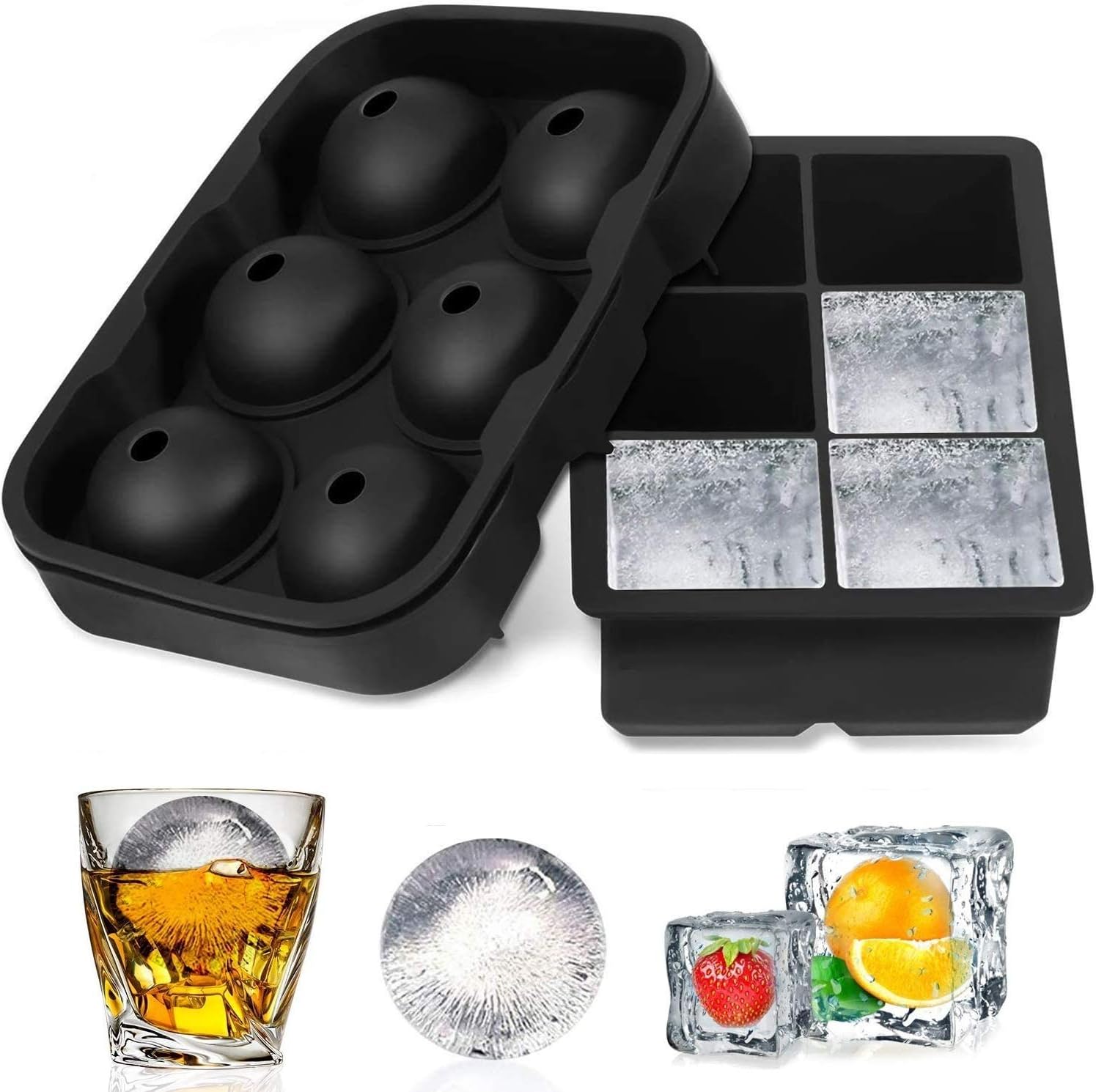 Buy SPRQCART Ice Cube Trays (Set of 2), Sphere Ice Ball Maker with Lid ...