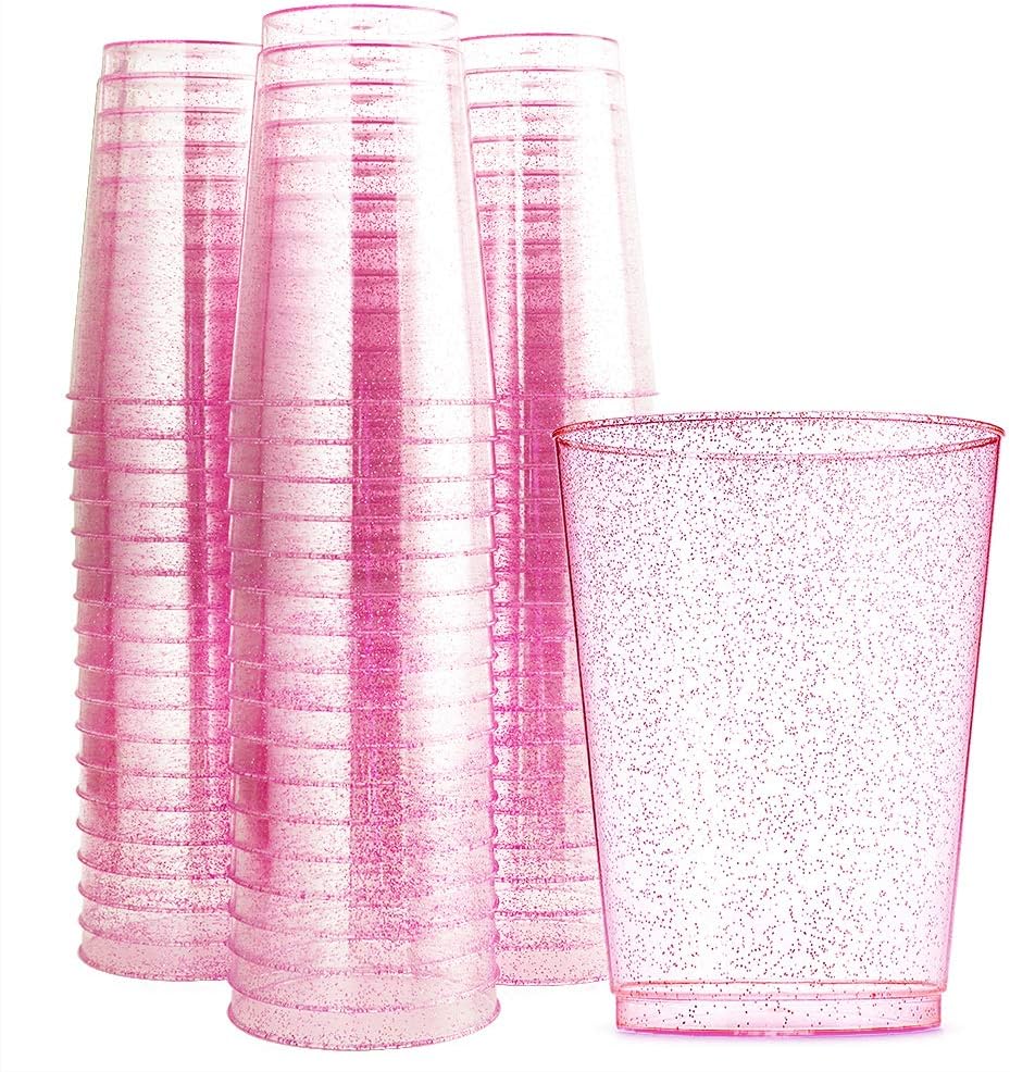 Amazon.com: Homy Feel 10 Oz Pink Glitter Plastic Cups 50PCS,Disposable ...