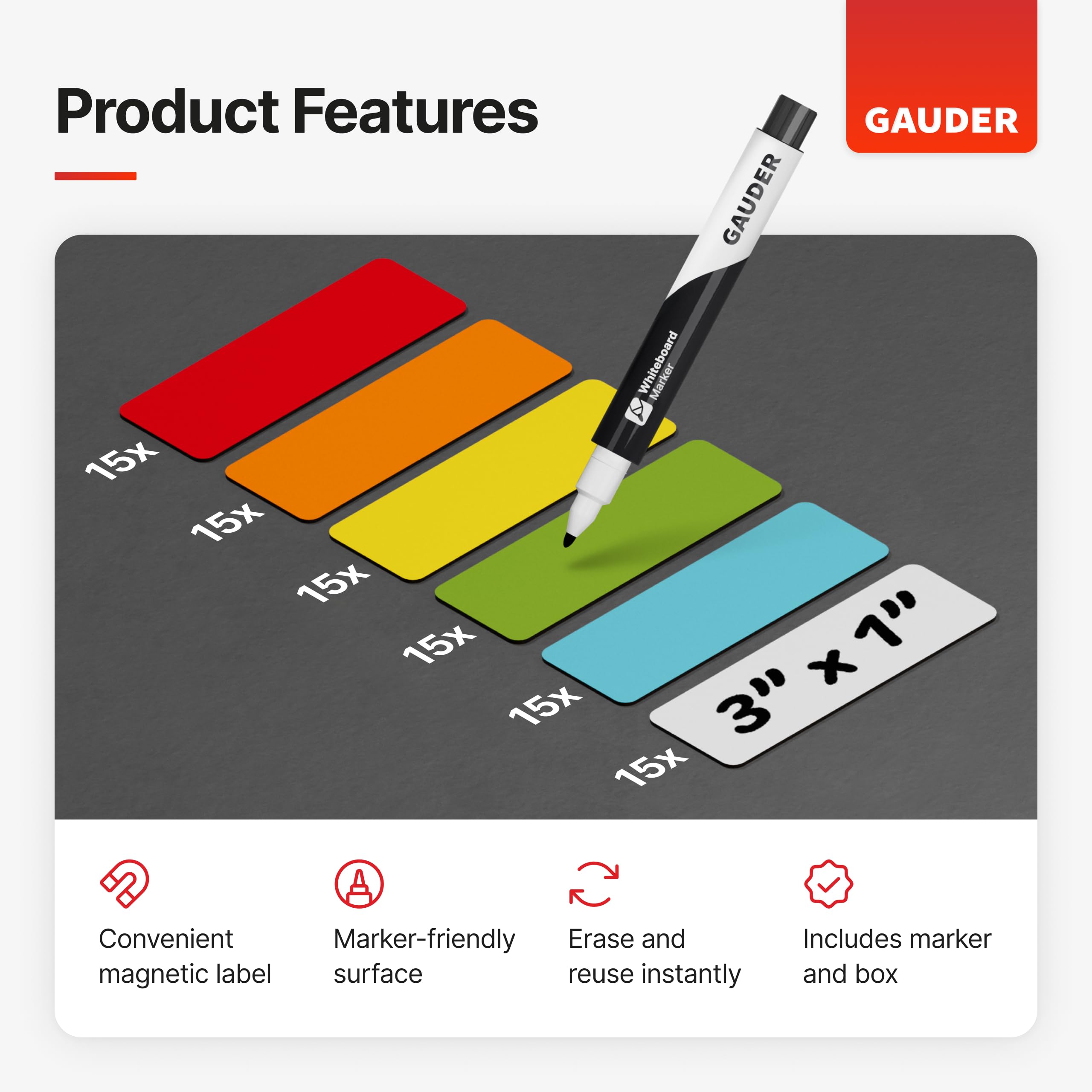 Snapklik.com : GAUDER Magnetic Labels Writable - Reusable Magnet Tags ...