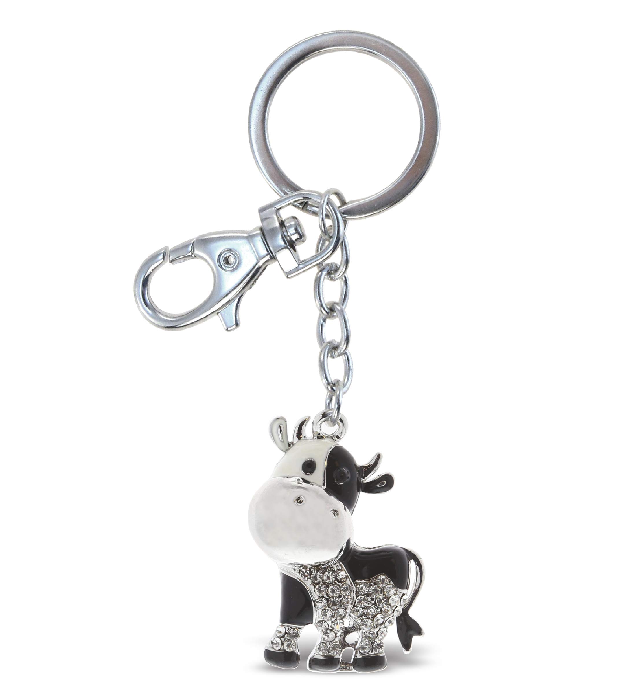 Aqua79 Sparkling Cow Keychain - Silver 3D Rhinestone Cow Keychain ...