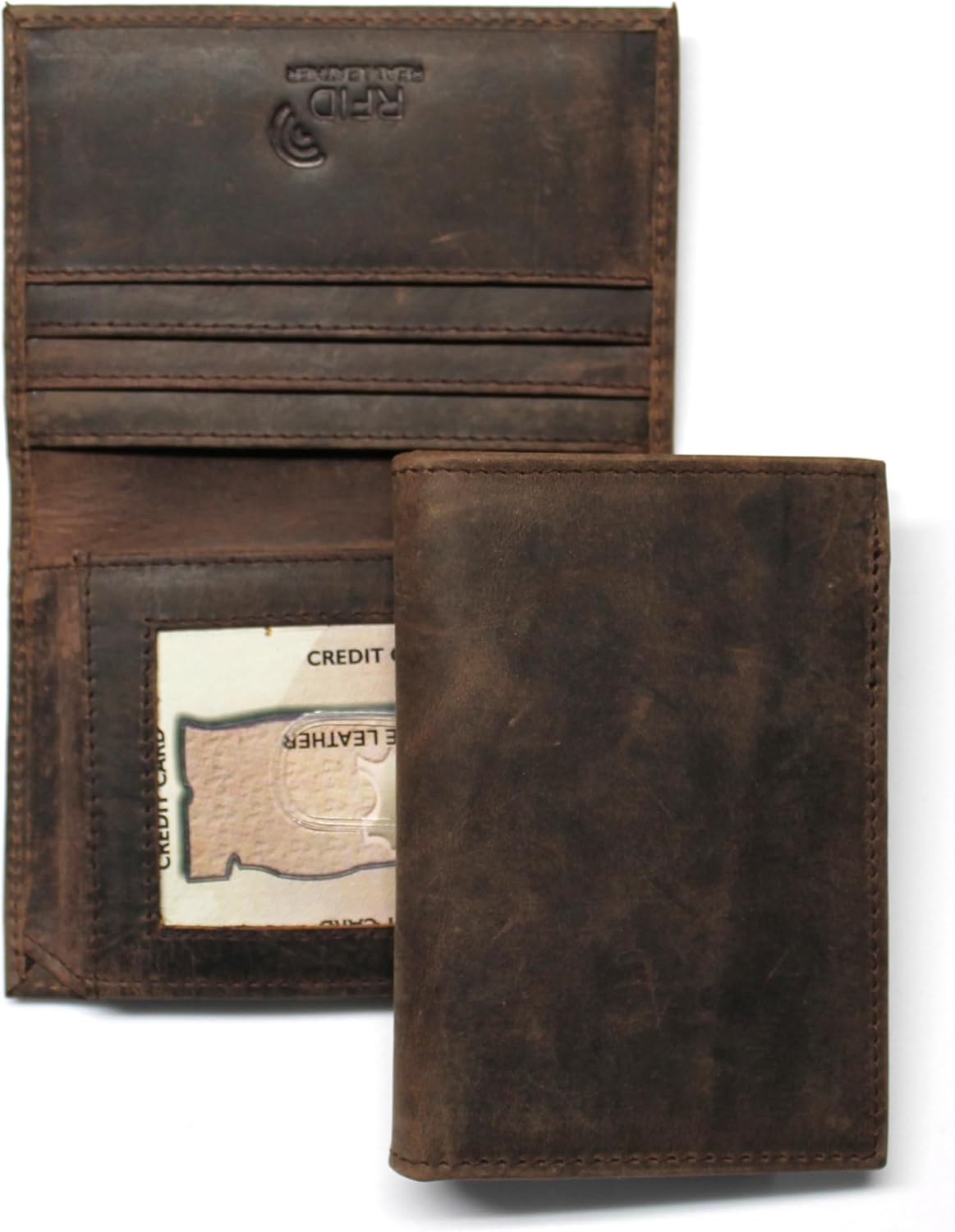 Amazon.com: L-Fold Credit Card Trifold Crazy Horse Leather Wallet ...