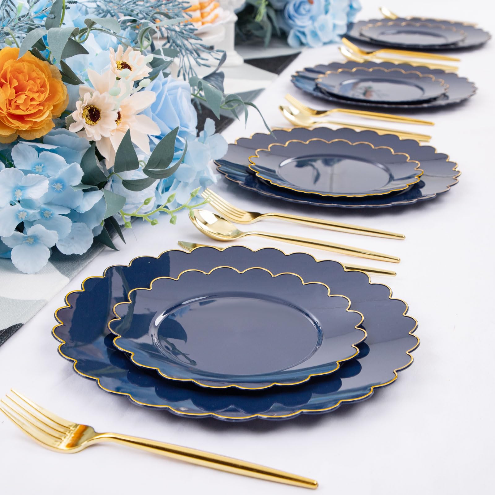 LIYH 60pcs Navy Blue Plastic Plates, Blue and Gold Plates with ...