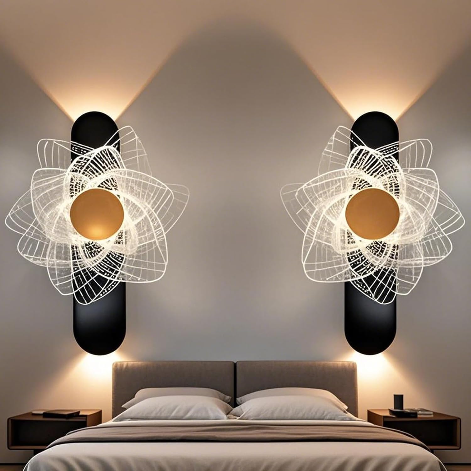 BOSITE Modern Wall Sconces Set of 2, 12inch Acrylic Flower Shape Wall ...