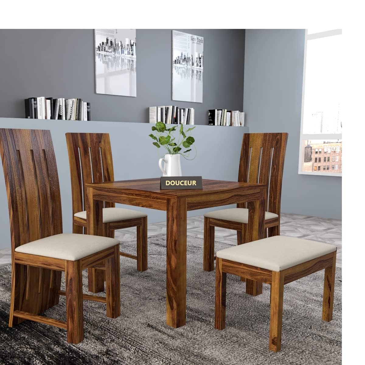 Douceur Furnitures Solid Sheesham Wood Four Seater Dining Set | Wooden ...