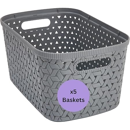 Store & Order Stackable Small Storage Basket x5, Decorative Plastic Box ...