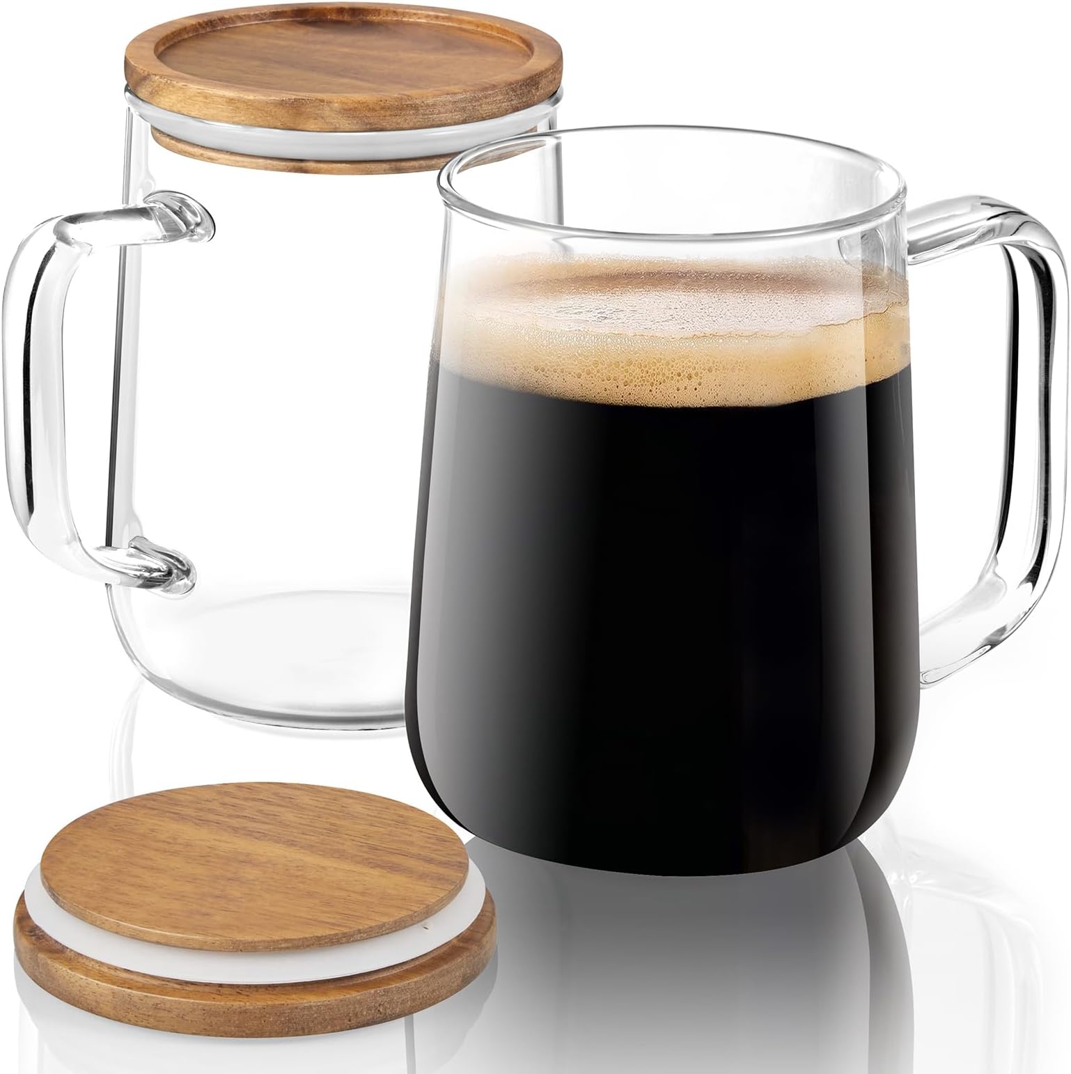 Amazon.com: EYMPEU 16oz Glass Coffee Cups Set of 2 with Cork Base ...
