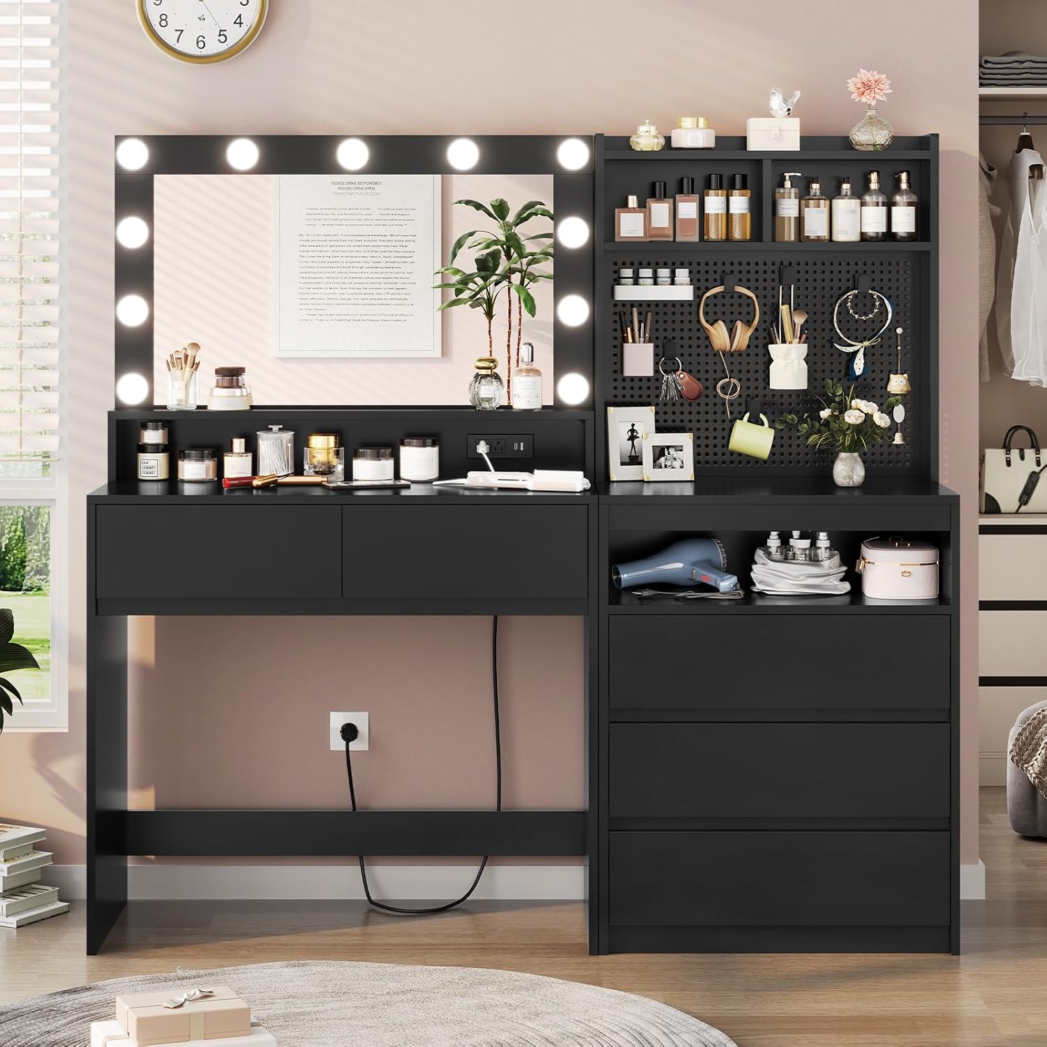 Amazon.com: BTHFST Large Makeup Vanity with Hollywood Mirror & DIY ...