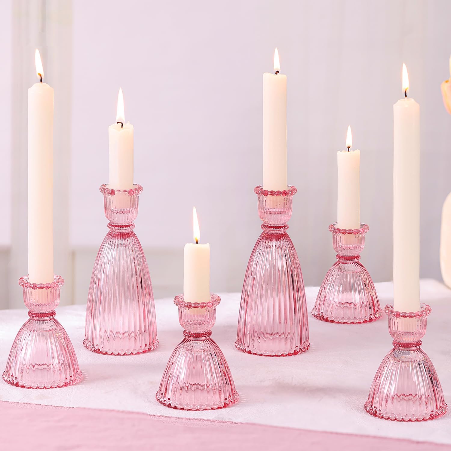 Amazon.com: LAMORGIFT Pink Candle Holder Set of 6-4pcs 3.5"& 2pcs 6 ...