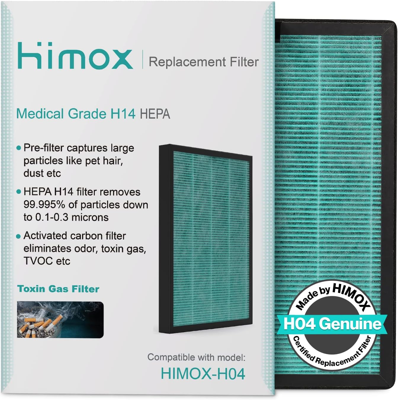Amazon.com: HIMOX H04 Air Purifier Toxin Absorber Medical Grade H14 Replacement Filter, True ...