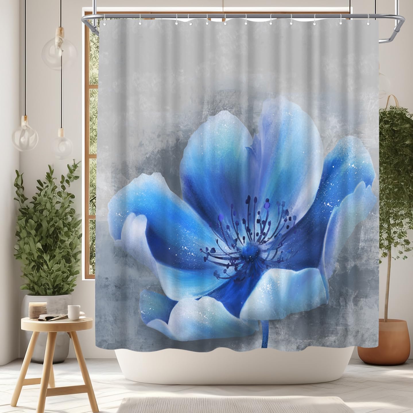 Amazon.com: YeiLnm Floral Shower Curtain Rustic Grey and Blue ...