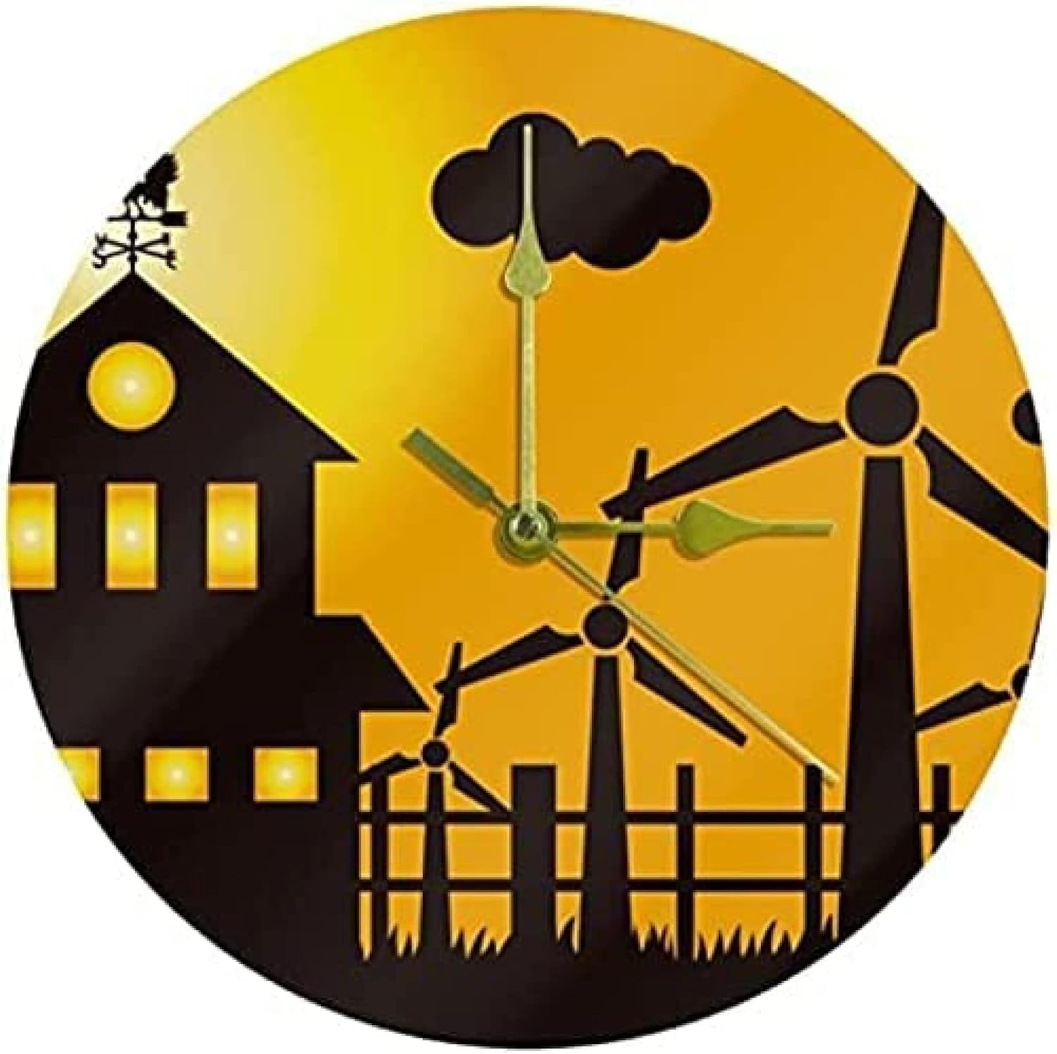 Amazon.com: Wall Clock Wind Turbines Farm Cock Rooster Sunset ...