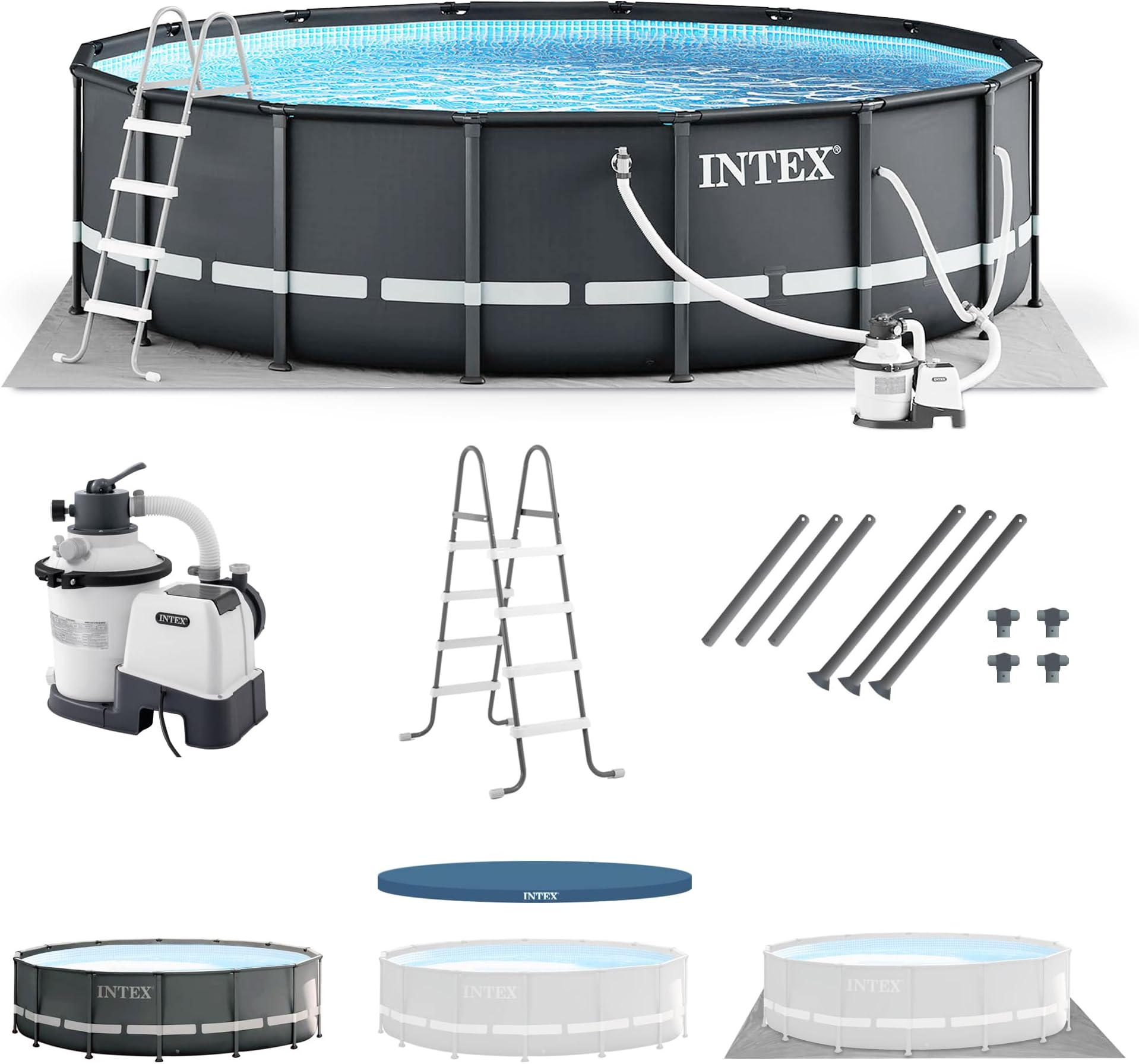 Amazon.com: 18ft X 9ft X 52in Rectangular Ultra Frame Pool Set : Patio ...