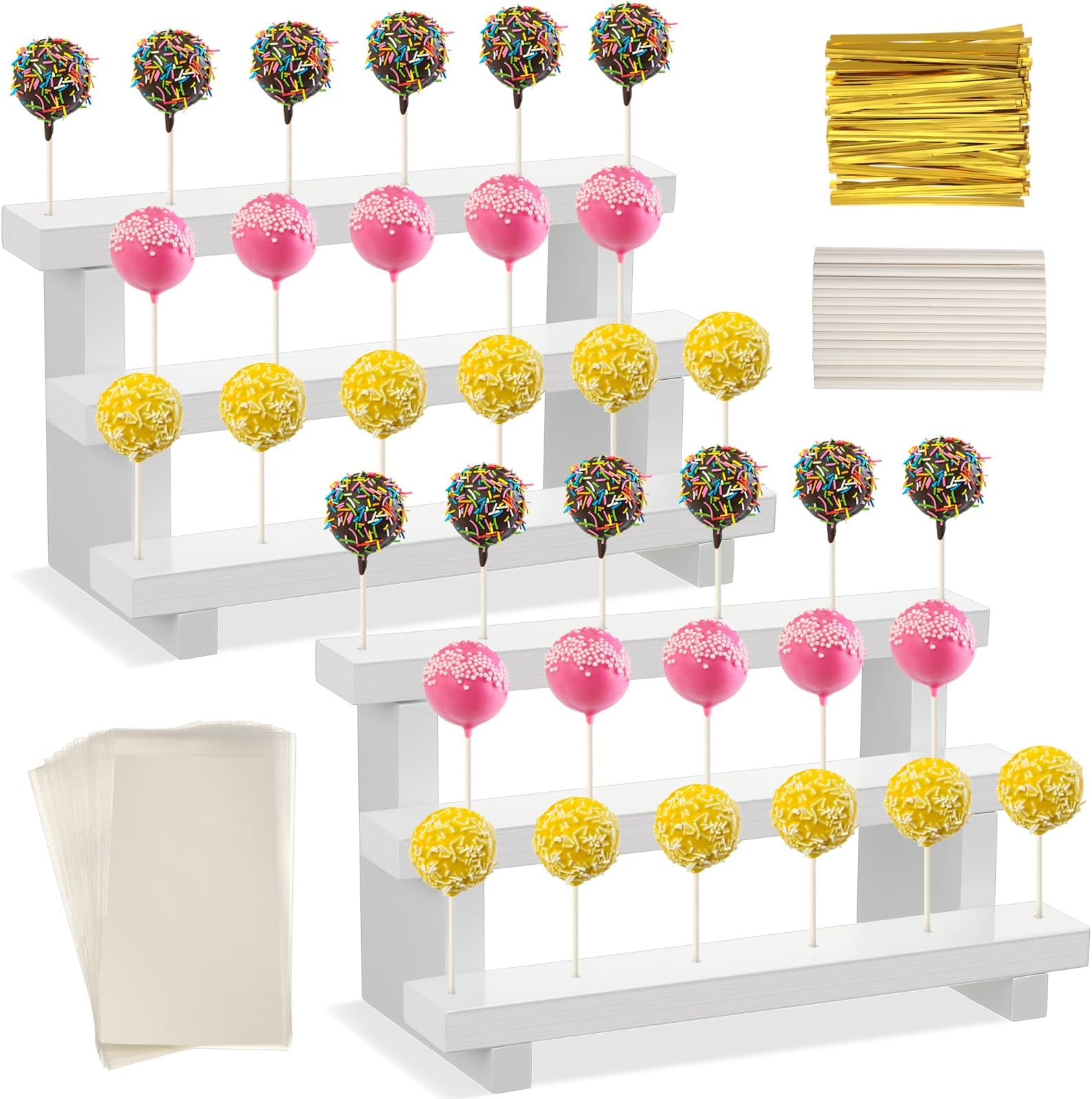 Amazon.com | 2 Pack Wood Cake Pop Stands for Display 3 Tier White ...