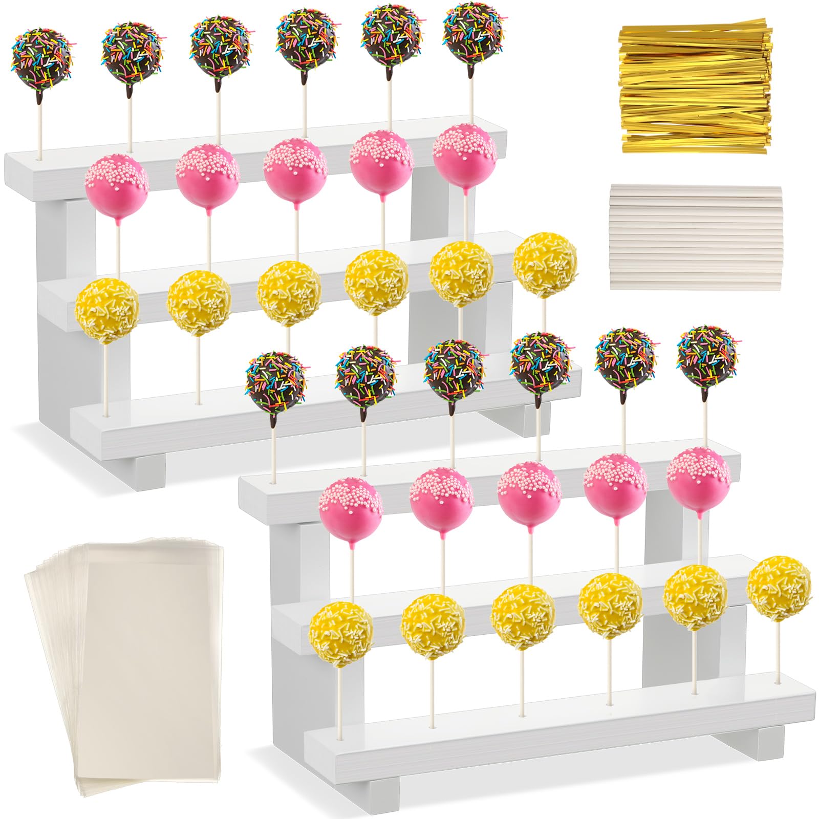 Amazon.com: 2 Pack Wood Cake Pop Stands Sucker Display 3 Tier Lollipop ...