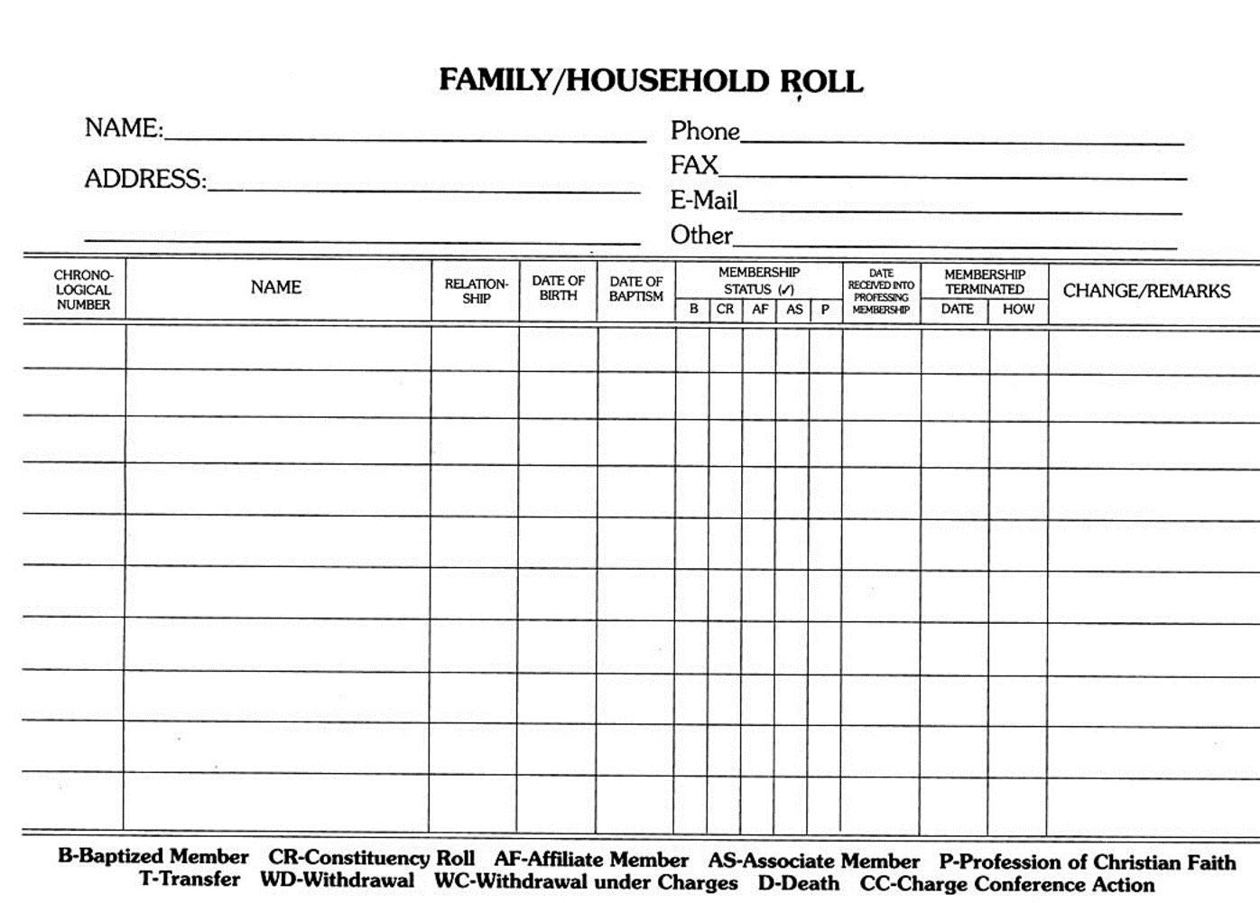 Family Household Roll Card (Pkg of 100): Abingdon Press: 9780687359431 ...