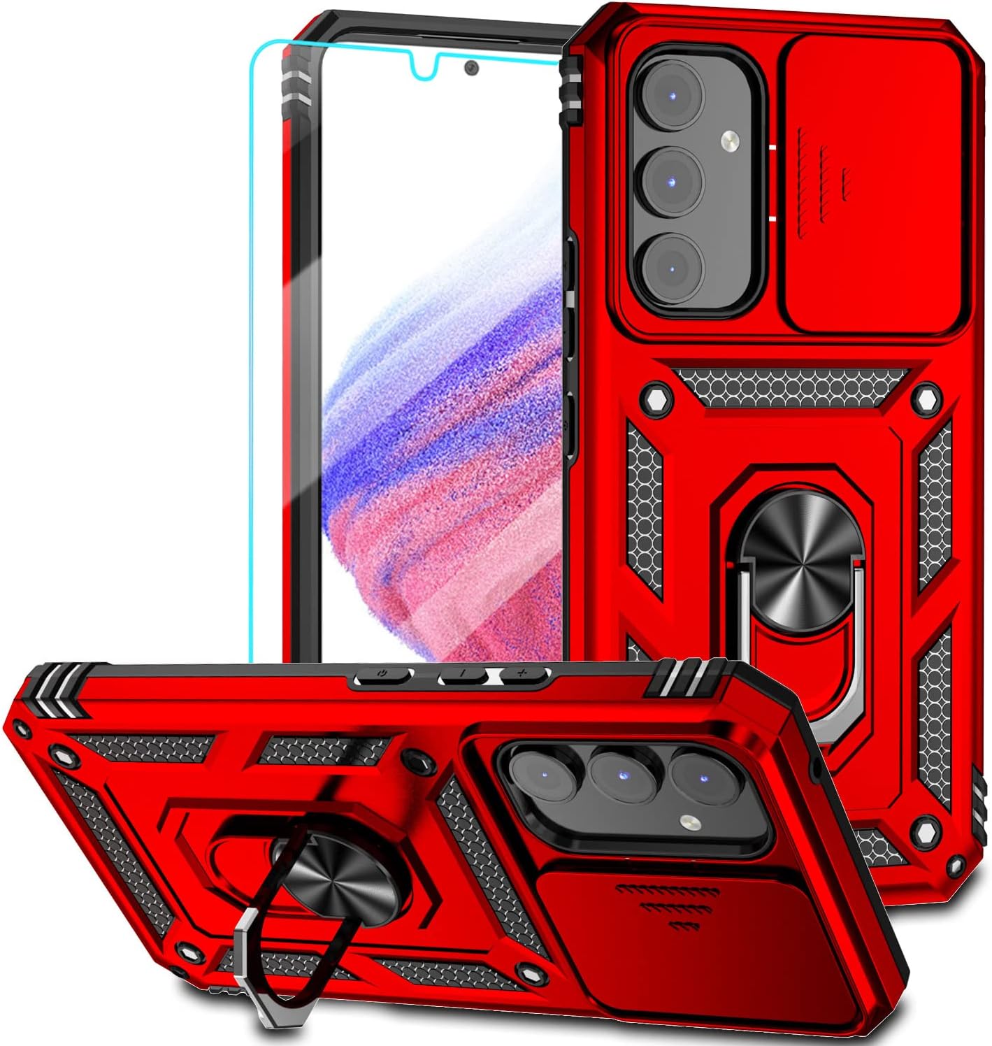 Amazon.com: Galaxy A54 5G Phone Case Protective Case Red | with Screen Protectors, Camera Cover ...