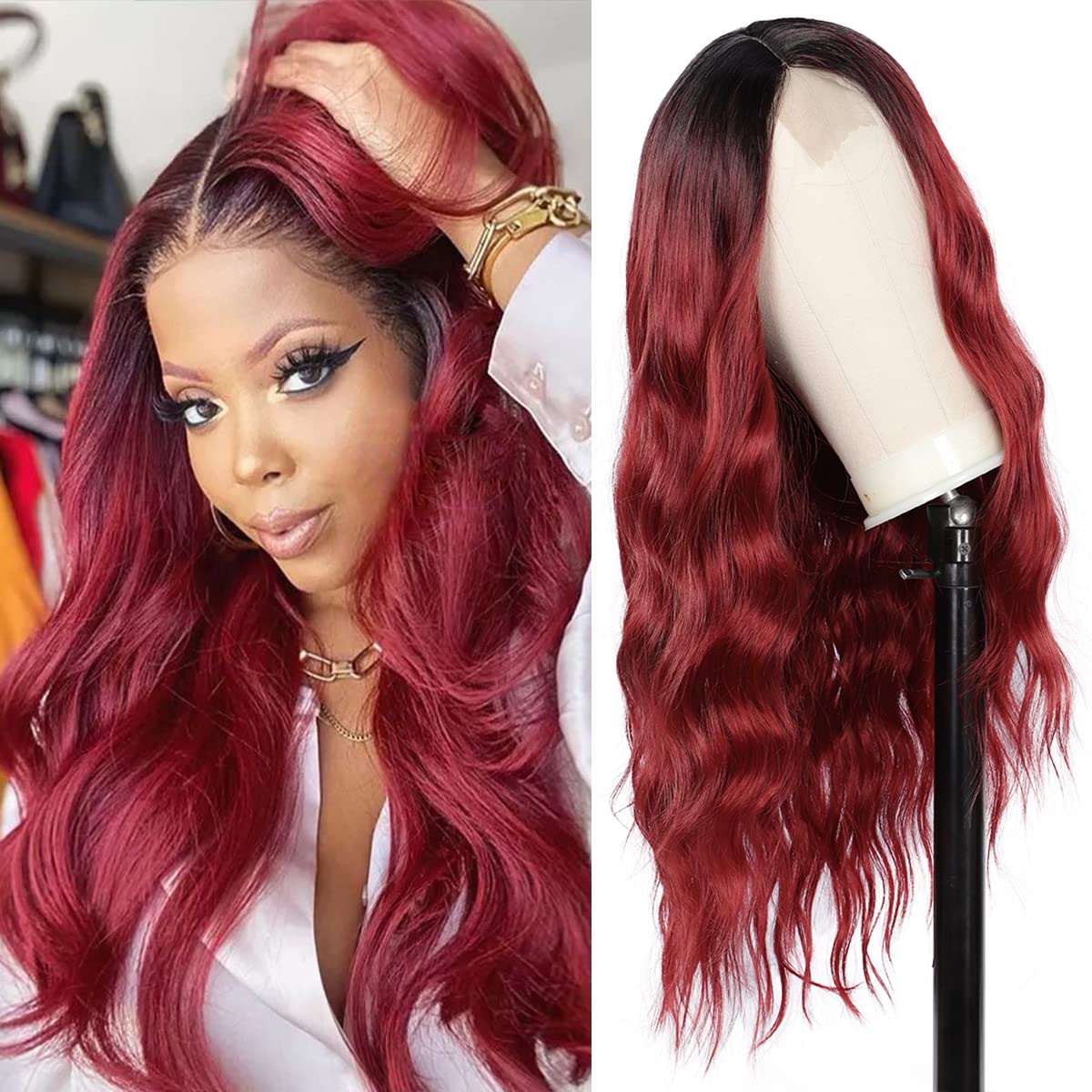 Amazon.com : Kalyss 26“ Edge Synthetic Lace Front Curly Wigs Long Ombre ...