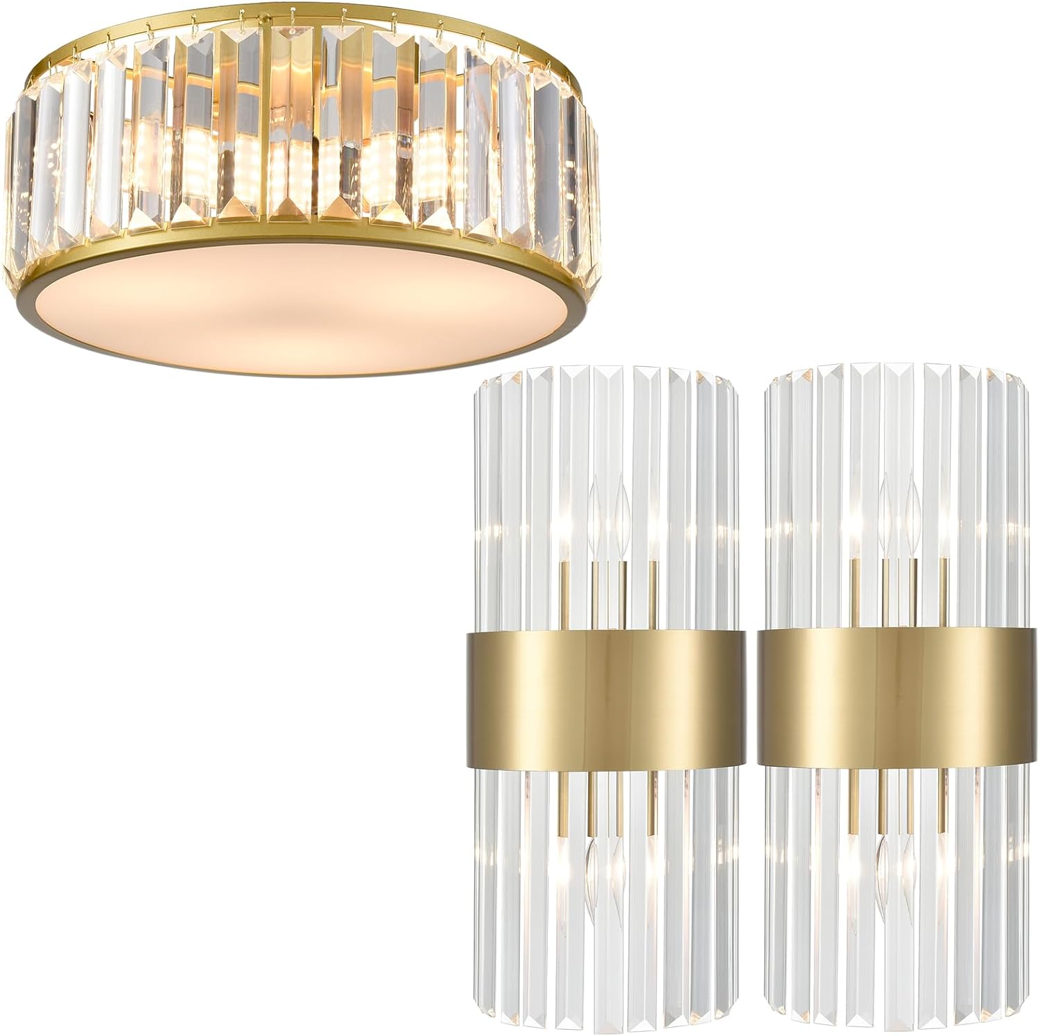 TEENYO Gold Crystal Wall Lighting Sconce, 12-Inch Gold Crystal Flush ...