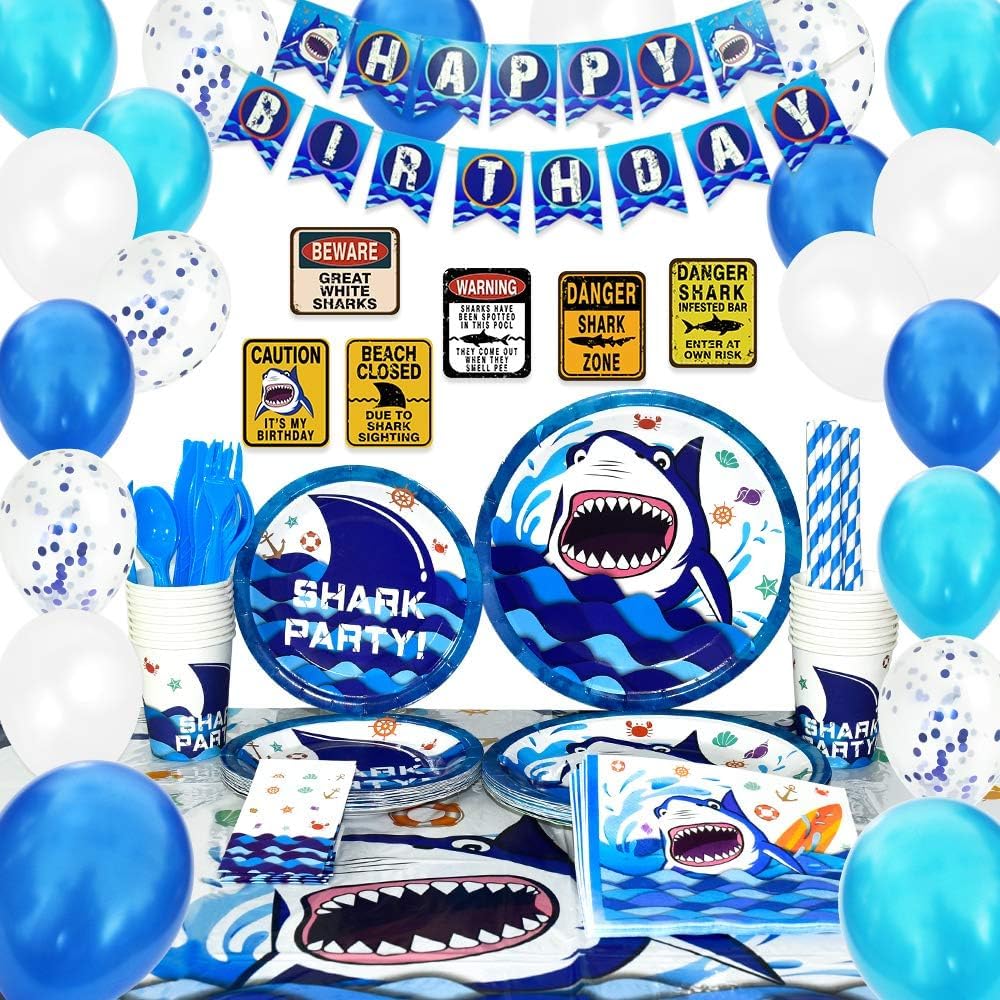 Amazon.com: WERNNSAI Shark Party Supplies Set -175 PCS Blue Ocean Pool ...