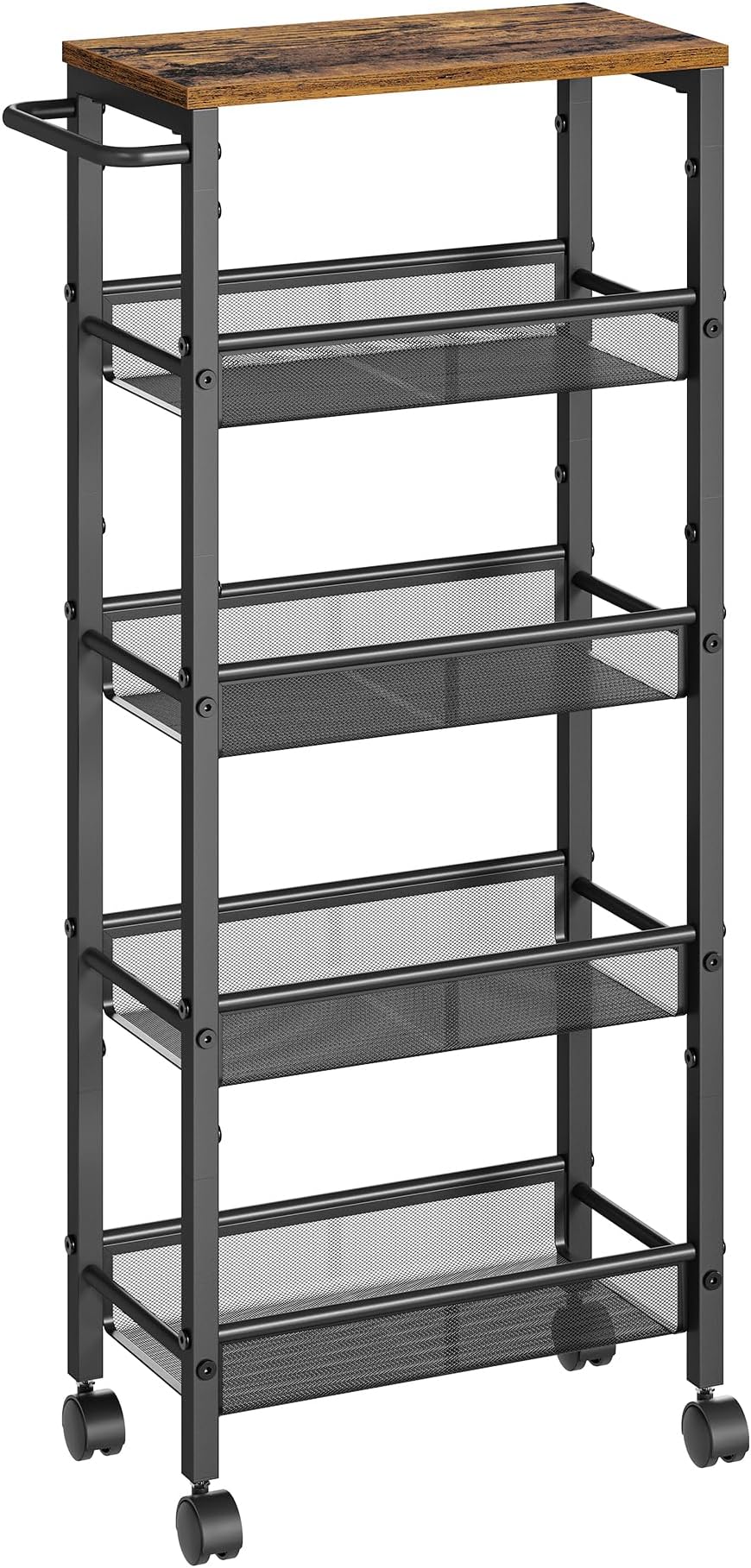 VASAGLE 5-Shelf Trolley, Space-Saving Kitchen Cart with Castors, Steel ...