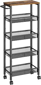 VASAGLE LRC035B01 Trolley met 5 niveaus, smalle keukentrolley op wielen ...