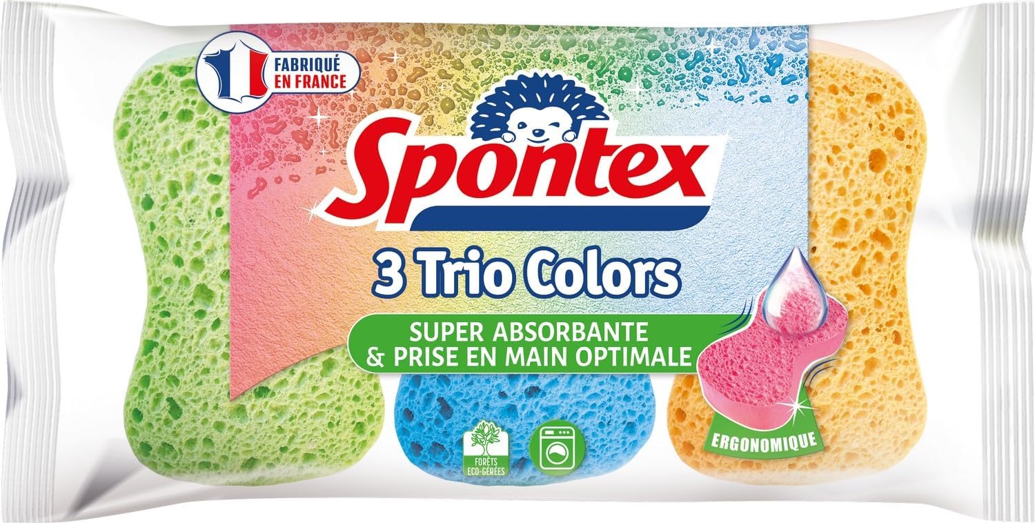 SPONTEX - Eponge Trio Colors - 3 éponges absorbantes colorées ...
