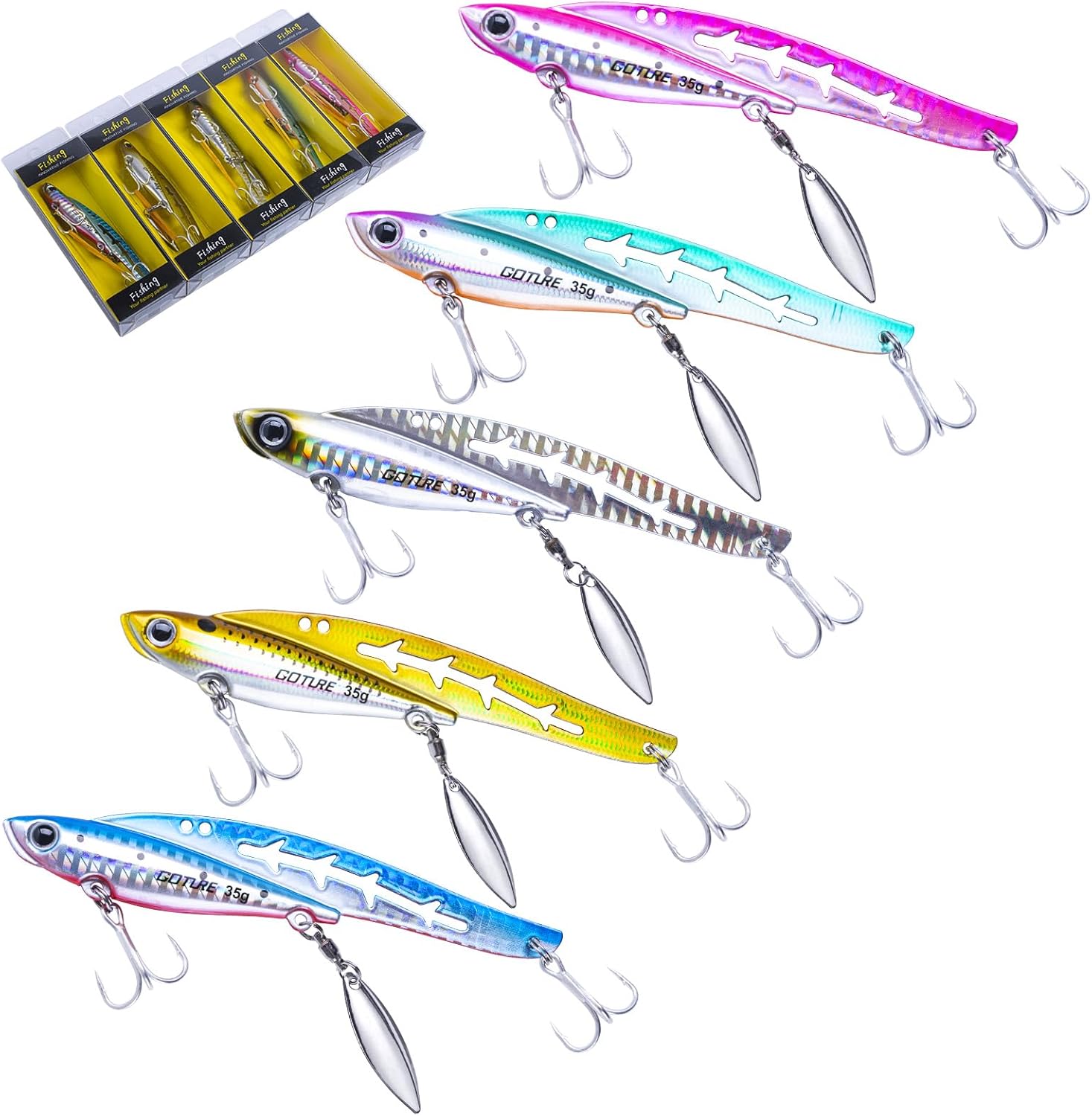 Amazon.com : Goture 5pcs Metal Vibration Fishing Lure, Two Hole Jig Design for Saltwater Fishing ...