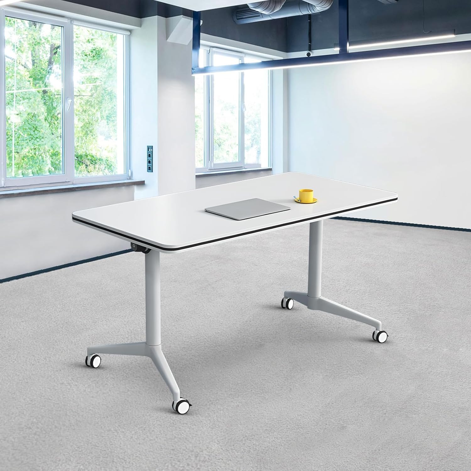 Junpllvic Folding Conference Table, White Conference Room Tables with ...