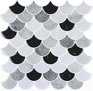 CHIHUT 12''x12'' Peel and Stick Backsplash Fish Scale Tiles 3D Self ...