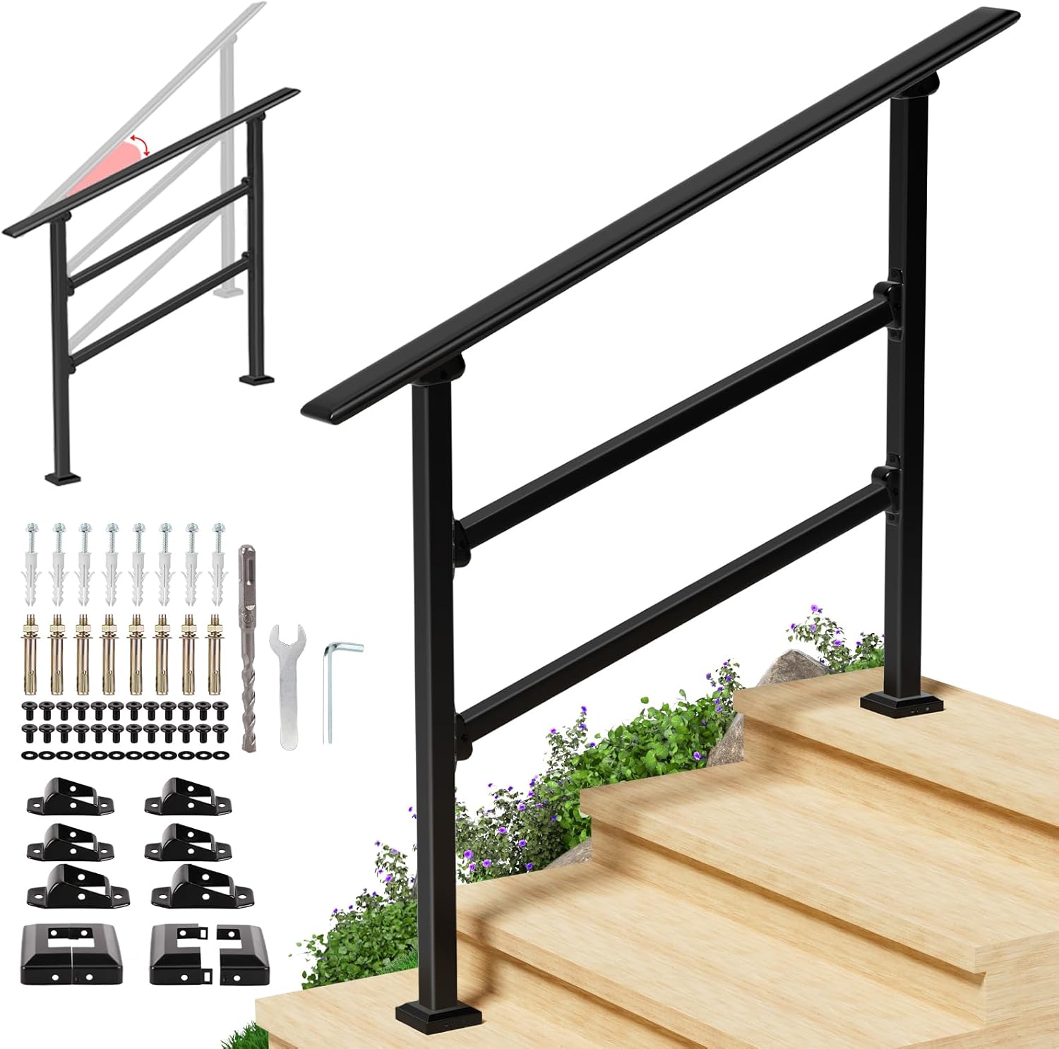4-Step Handrails for Outdoor Steps & Indoor Stairs, Heavy Duty Iron ...