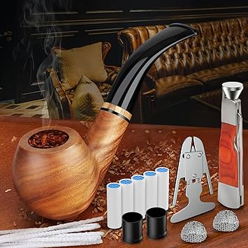Amazon.com: Scotte Tobacco Pipe Set Handmade Wood Smoking Pipe with ...