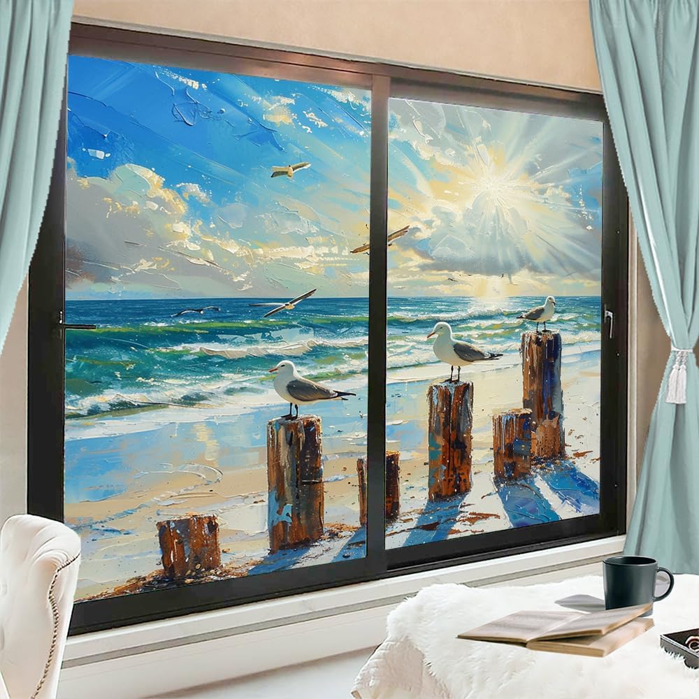 Amazon.com: FOCCAFB Watercolor Ocean Waves Frosted Window Privacy Film ...