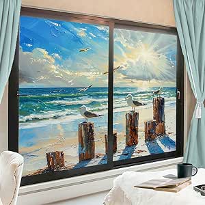 Amazon.com: FOCCAFB Watercolor Ocean Waves Frosted Window Privacy Film ...