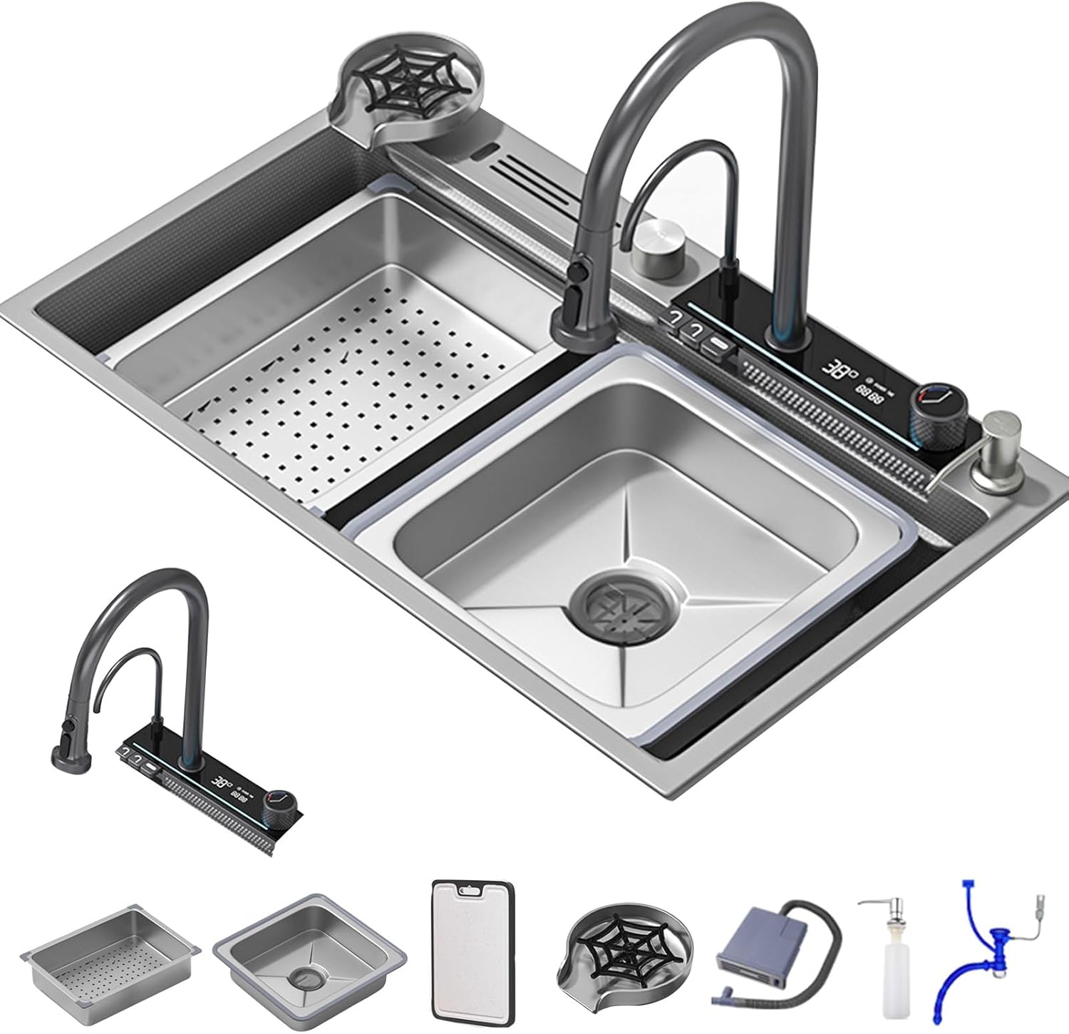 Amazon.com: HONGYANG Nano Gray 304 Stainless Steel Kitchen Sink with ...