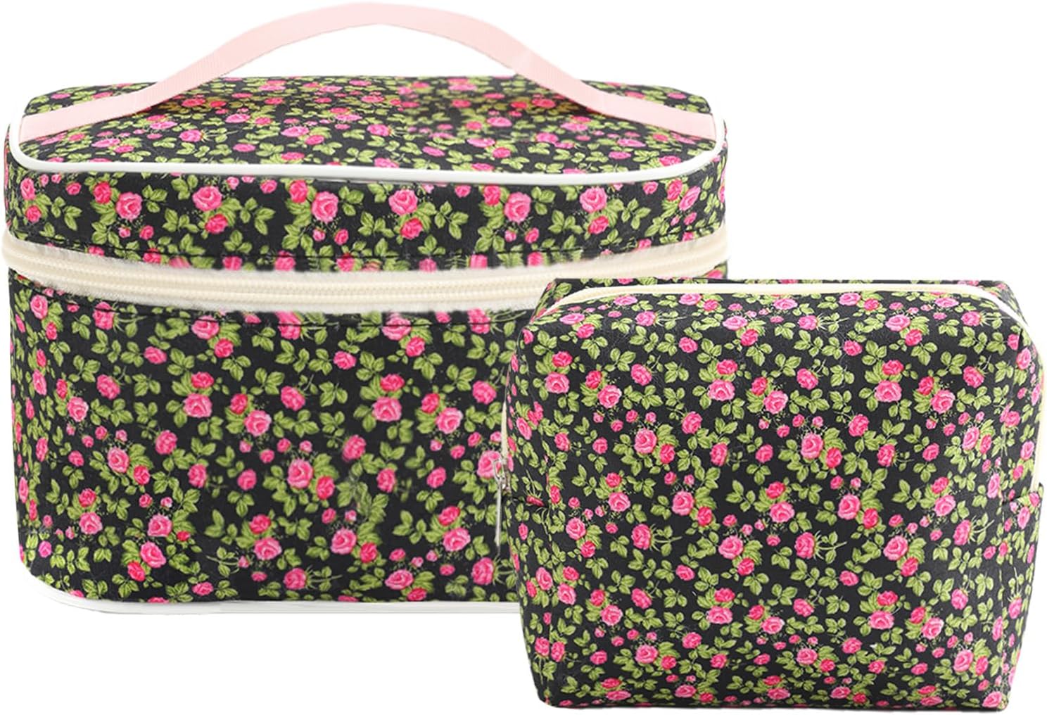 Amazon.com: LYDZTION 2PCS Floral Makeup Bag Set for Women,Handle ...