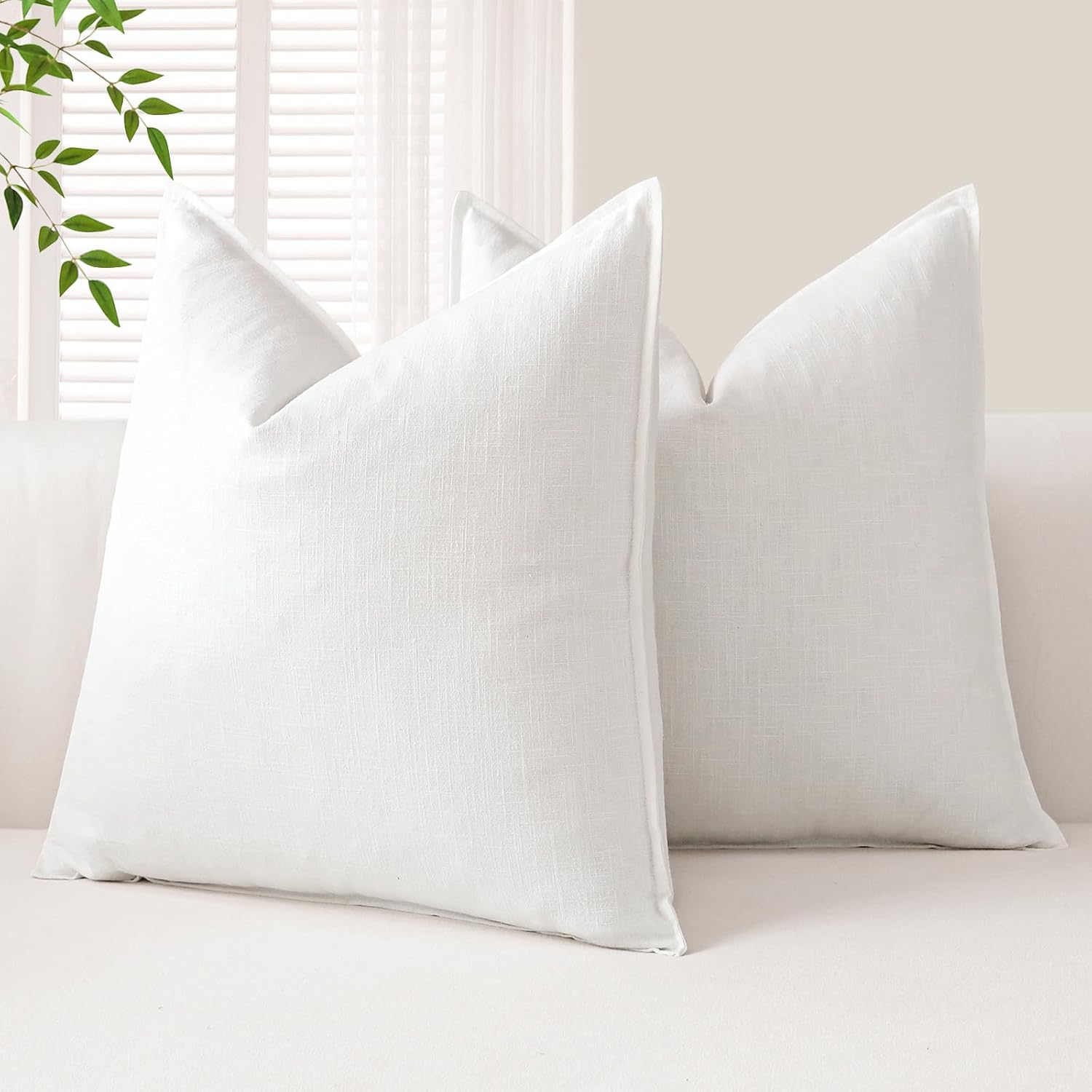 Amazon.com: OTOSTAR Pack of 2 Linen Solid Throw Pillow Covers 18 x 18 ...