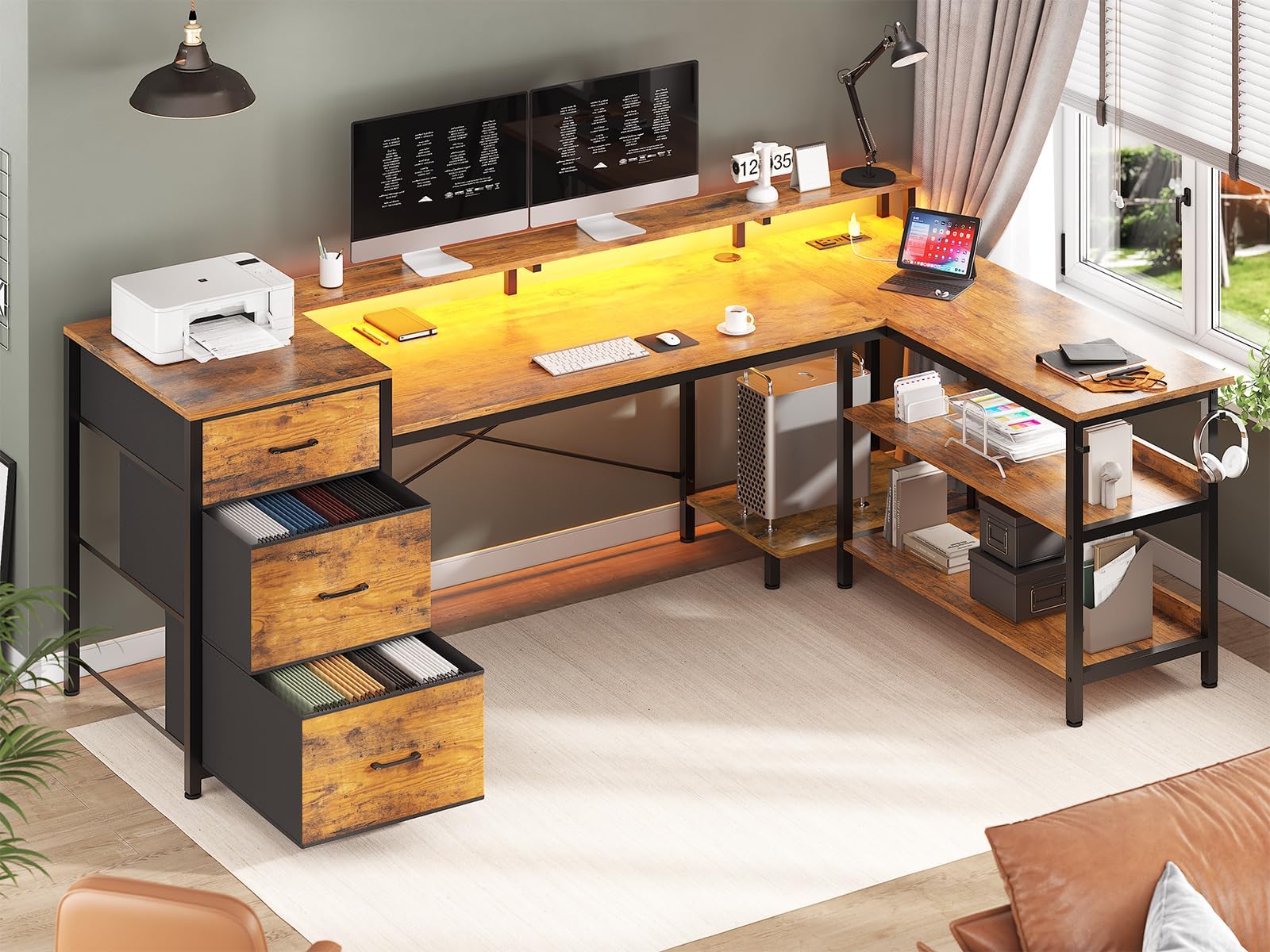 Amazon.com: SEDETA L Shaped Desk with 2 File Drawer, 67" Home Office ...