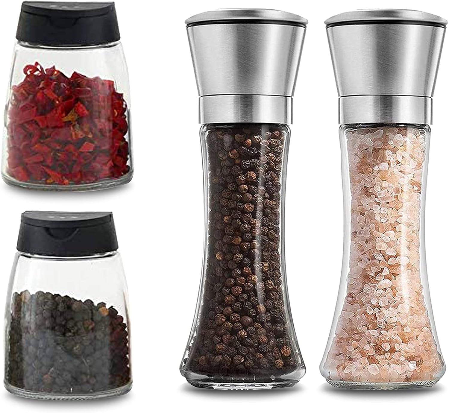 Amazon.com: Salt and Pepper Grinder Set Combo - Two Free Spice Jars ...