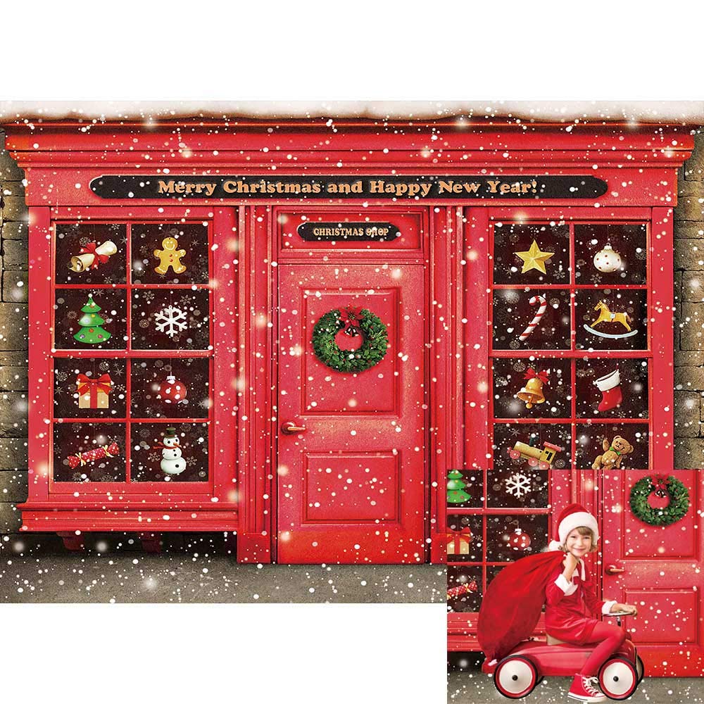 Buy Allenjoy Merry Christmas Shop Backdrop Santa Toy Storefront Winter ...