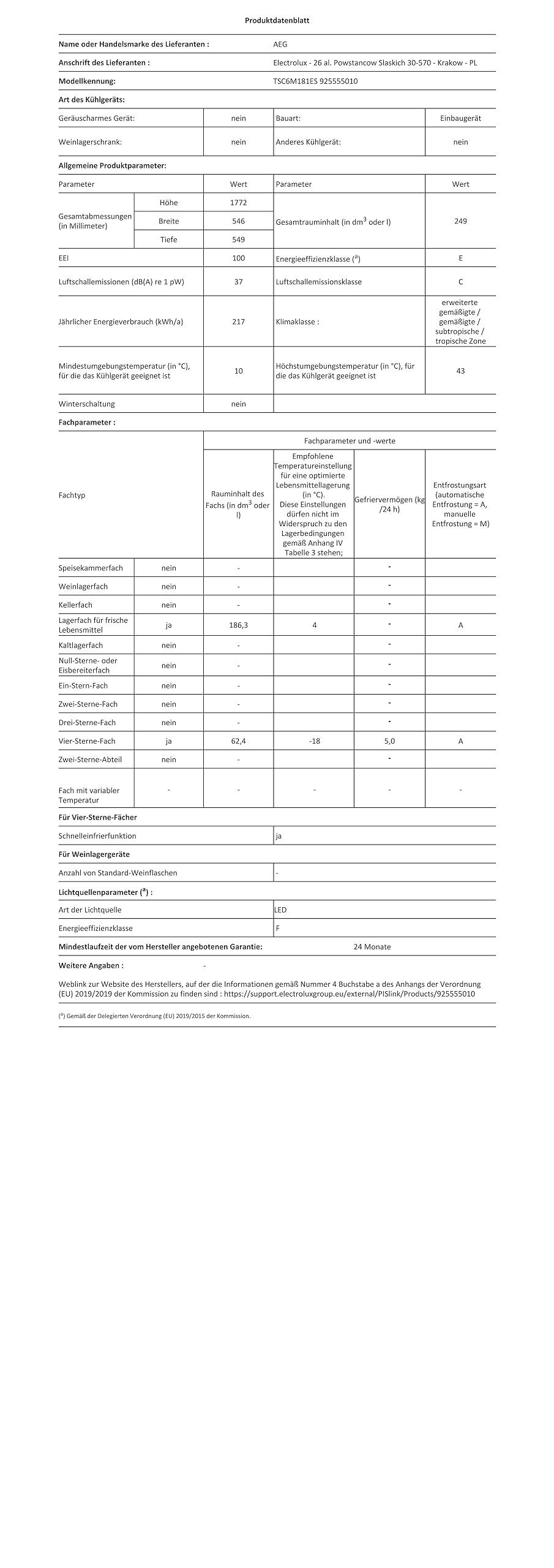AEG SCE818E8MS Einbau-Kühl-Gefrierkombination / 1780 mm / Serie 8000 ...